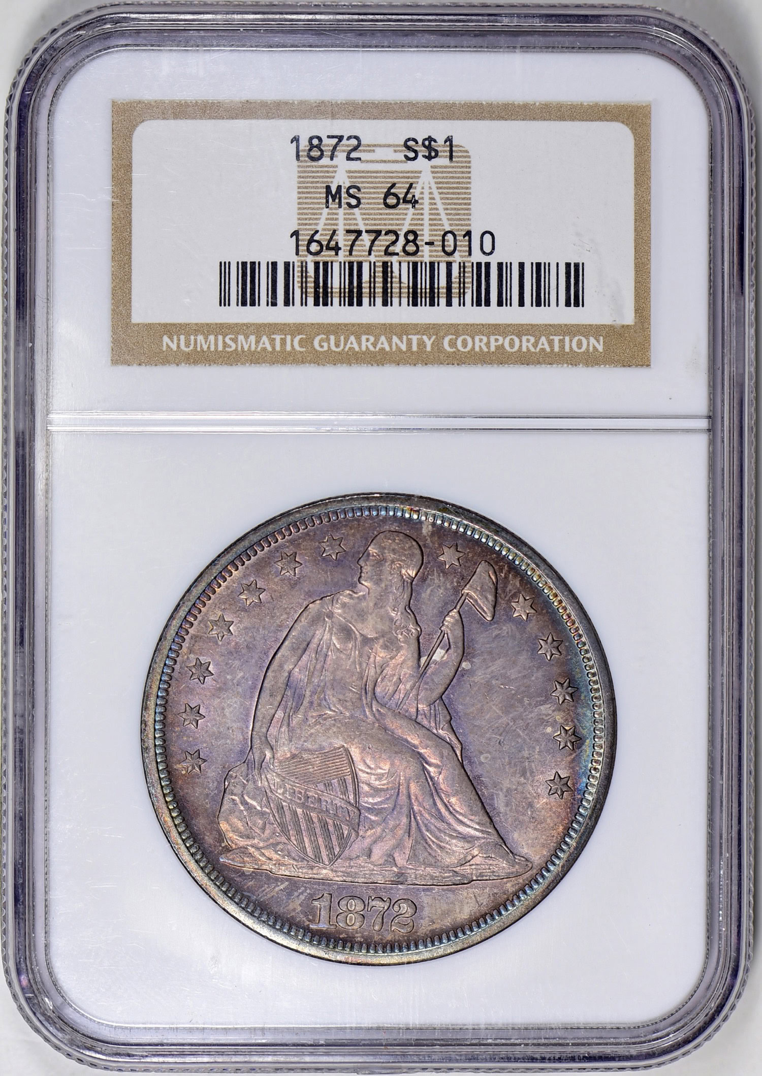 1872 Seated Liberty Silver Dollar NGC MS-64 (Toned) (Item 1794974) | GreatCollections Coin Auctions