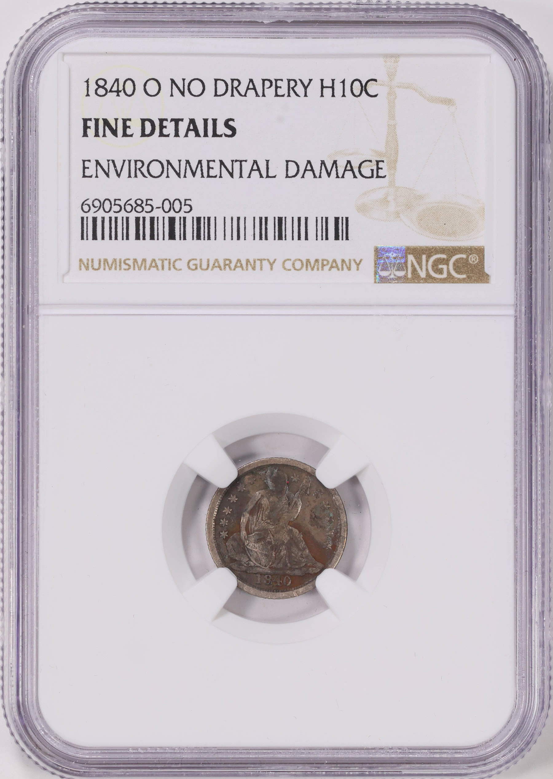 1840-O Seated Liberty Half Dime No Drapery NGC Fine Details (Item 1795089) | GreatCollections ...