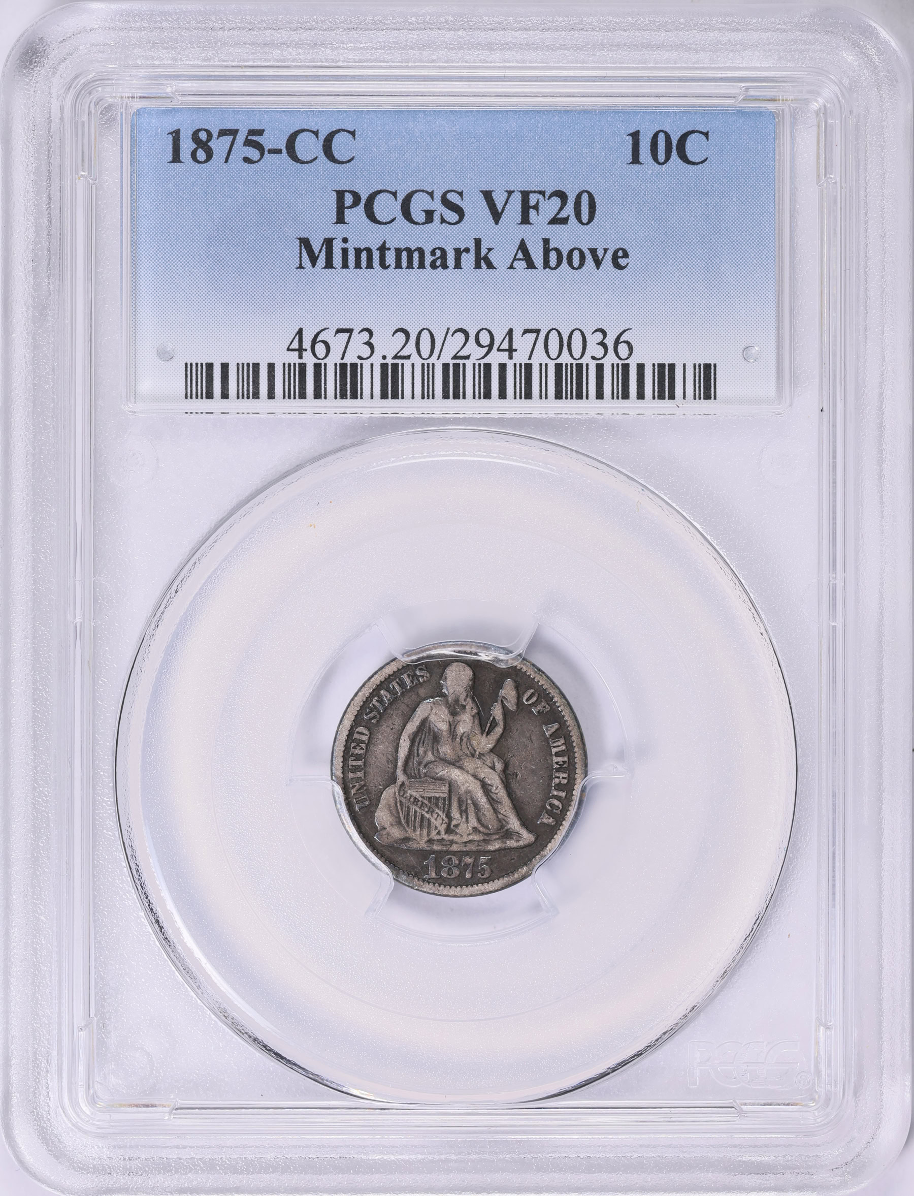 1875-CC Seated Liberty Dime Mintmark Above Bow PCGS VF-20 (Toned) (Item 1795143 ...