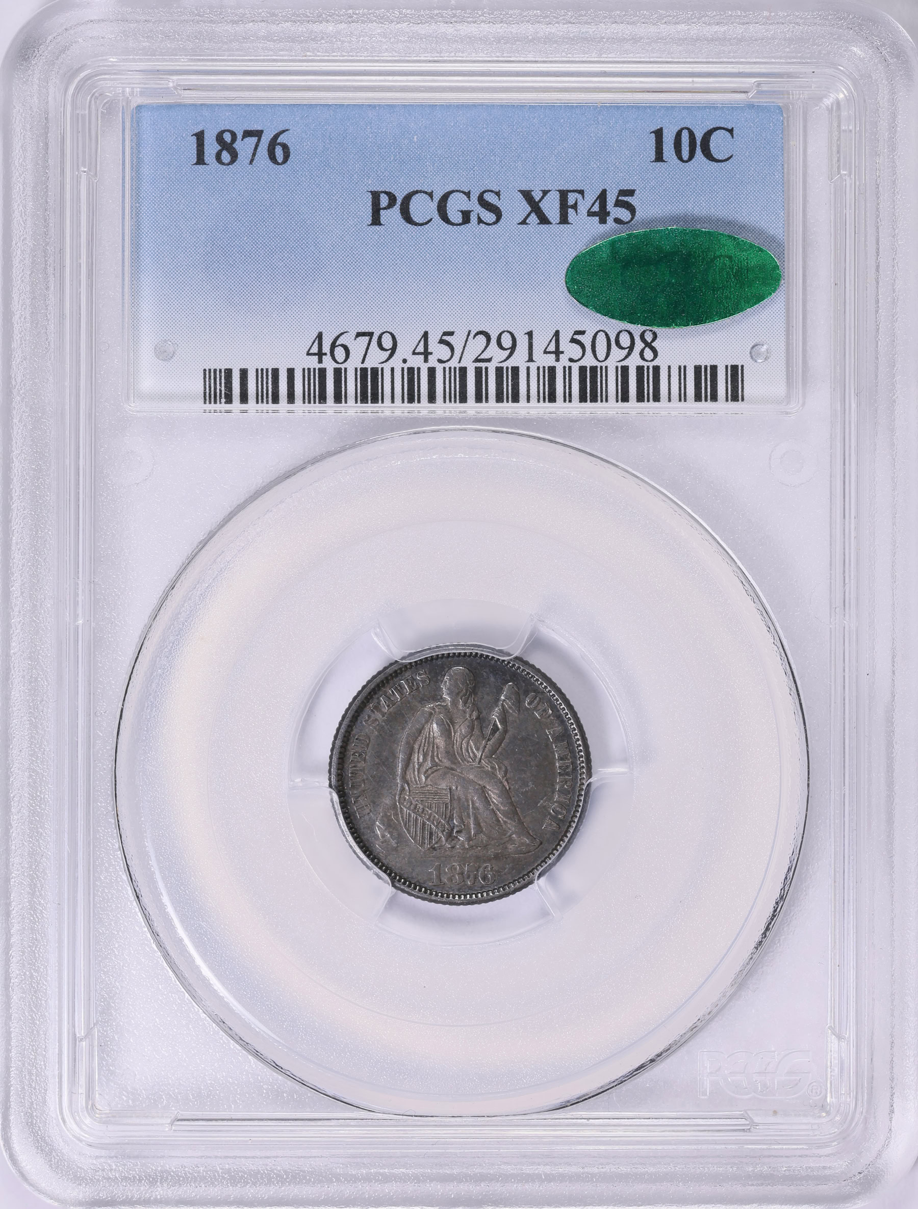 1876 Seated Liberty Dime PCGS XF-45 (CAC Green) (Item 1795144) | GreatCollections Coin Auctions