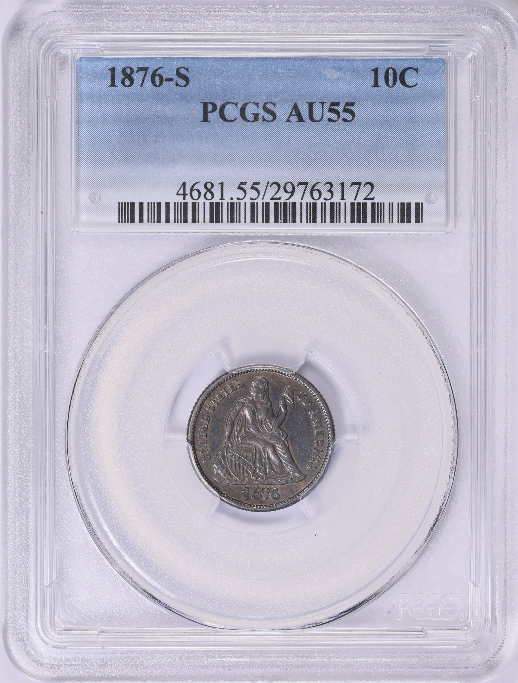 1876-S Seated Liberty Dime PCGS AU-55 (Item 1795153) | GreatCollections Coin Auctions