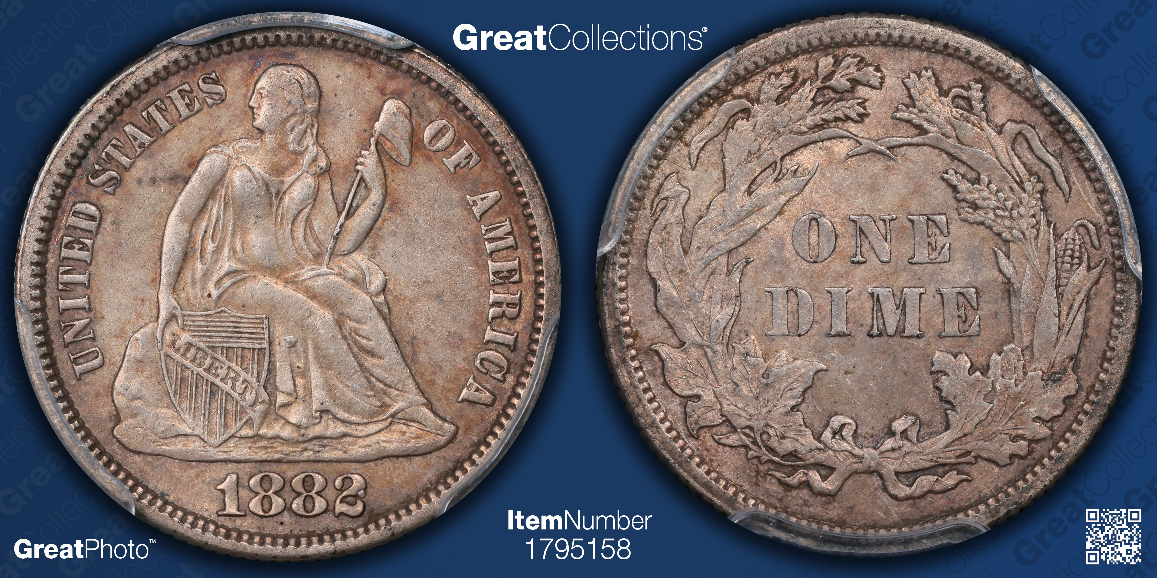 1882 Seated Liberty Dime PCGS AU-53 (CAC Green) (Item 1795158 ...