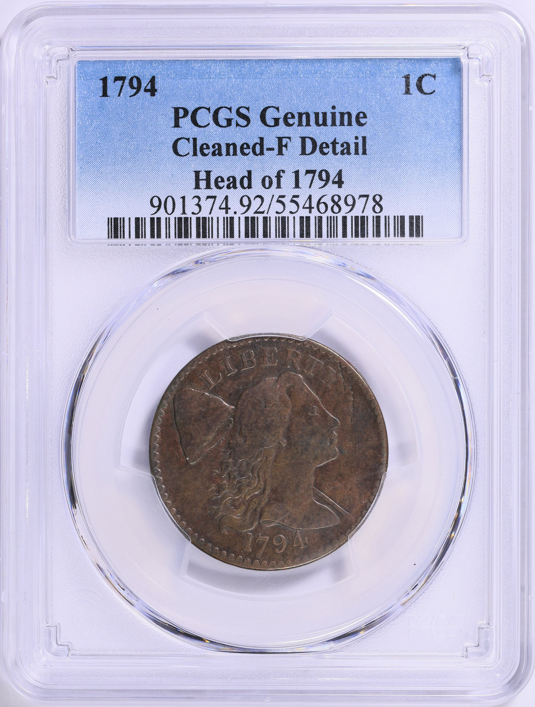 1794 Liberty Cap Cent Head of 1794 PCGS Genuine Fine Details (Item ...