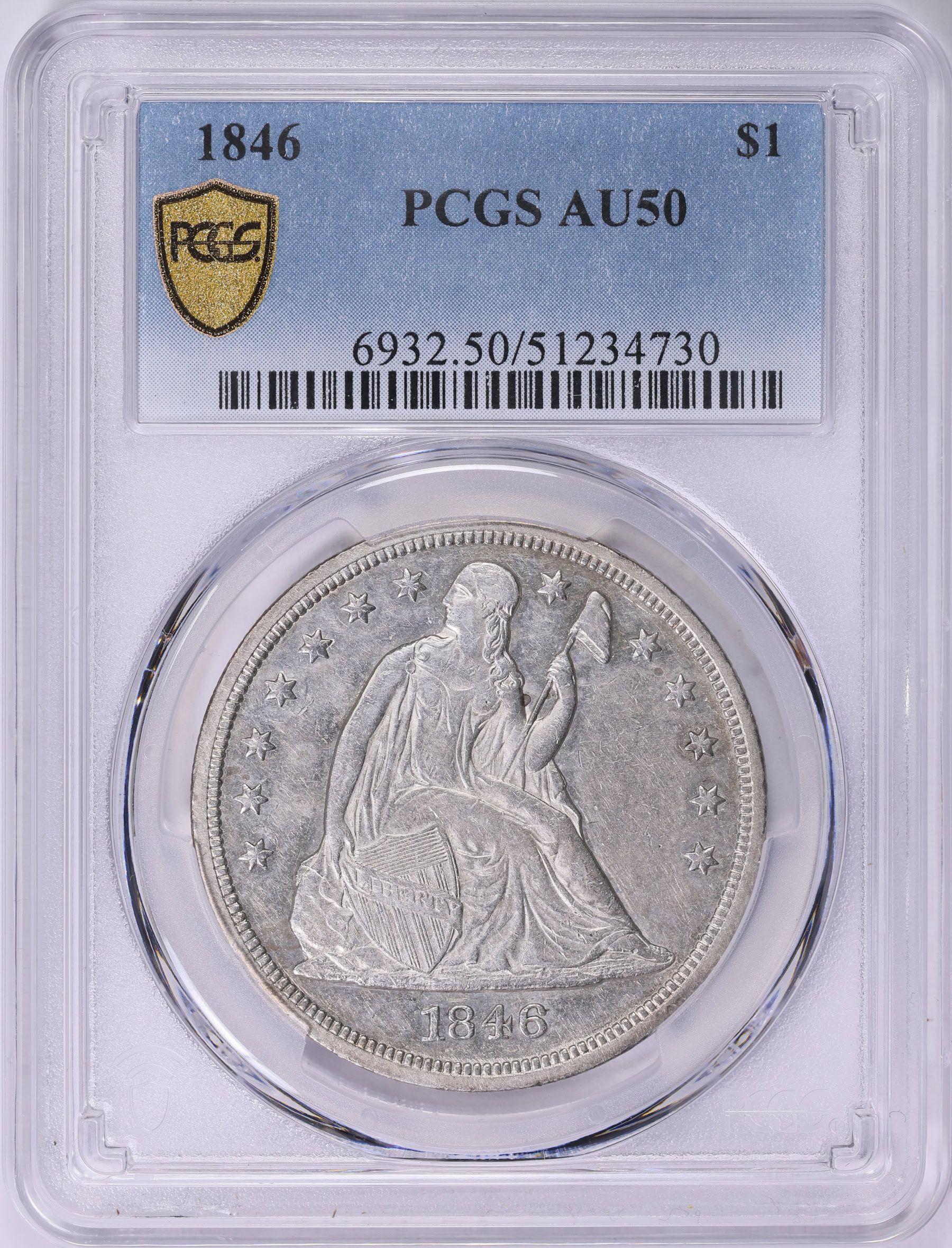 1846 Seated Liberty Silver Dollar PCGS AU-50 (Item 1795266) | GreatCollections Coin Auctions