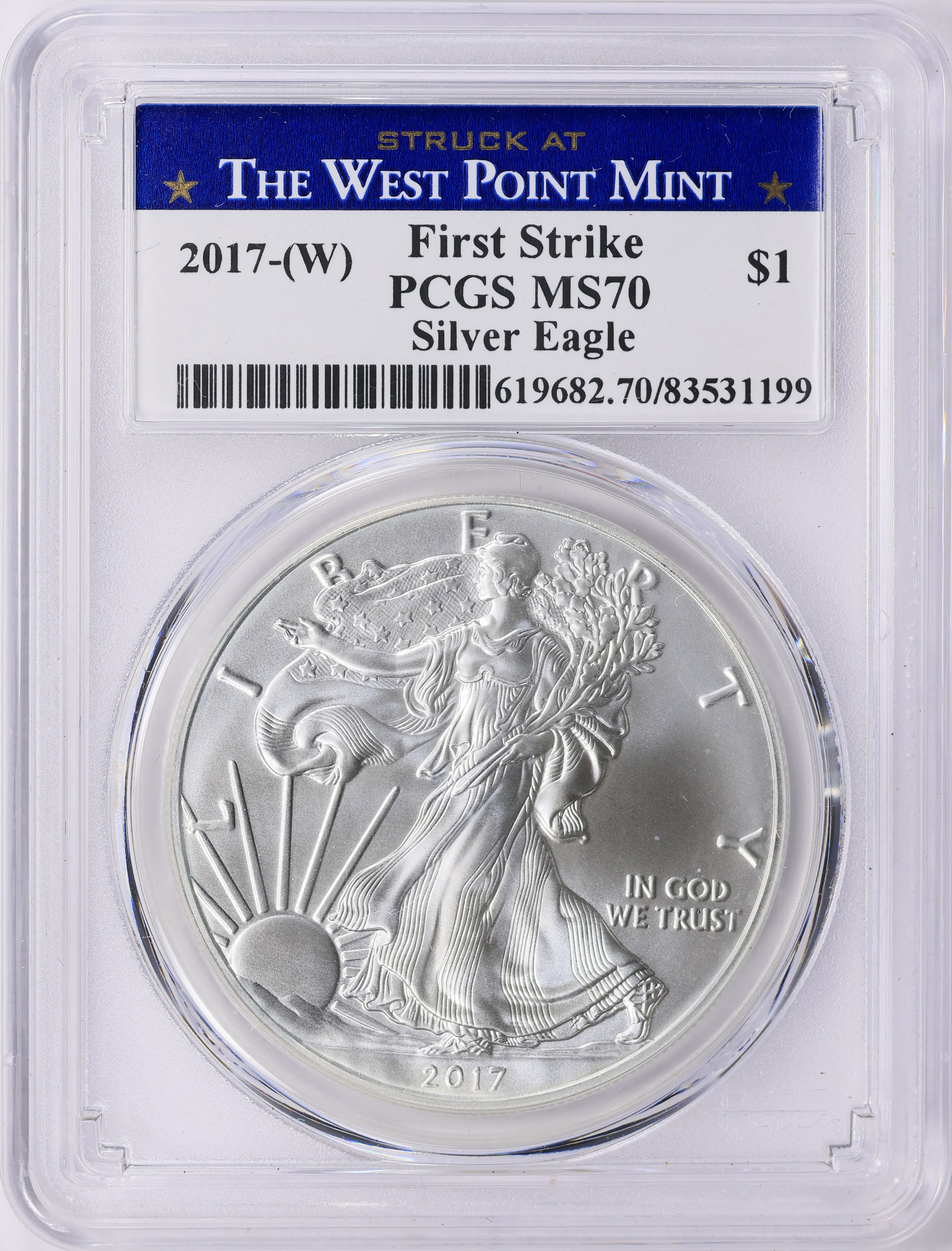 2017-(W) $1 Silver Eagle First Strike Struck at West Point PCGS MS-70 (Item 1795307 ...