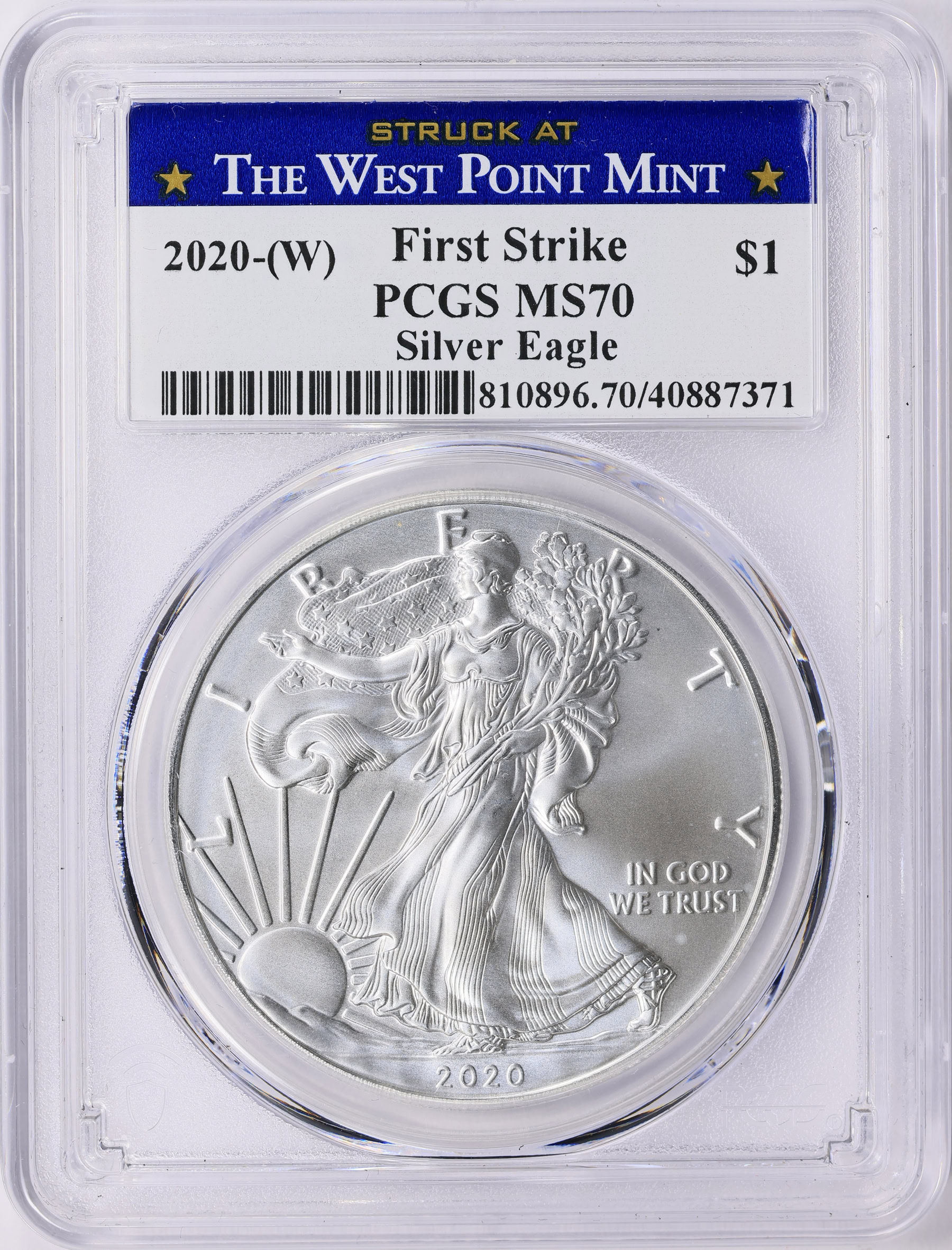 2020-(W) $1 Silver Eagle First Strike Struck at West Point PCGS MS-70 (Item 1795313 ...