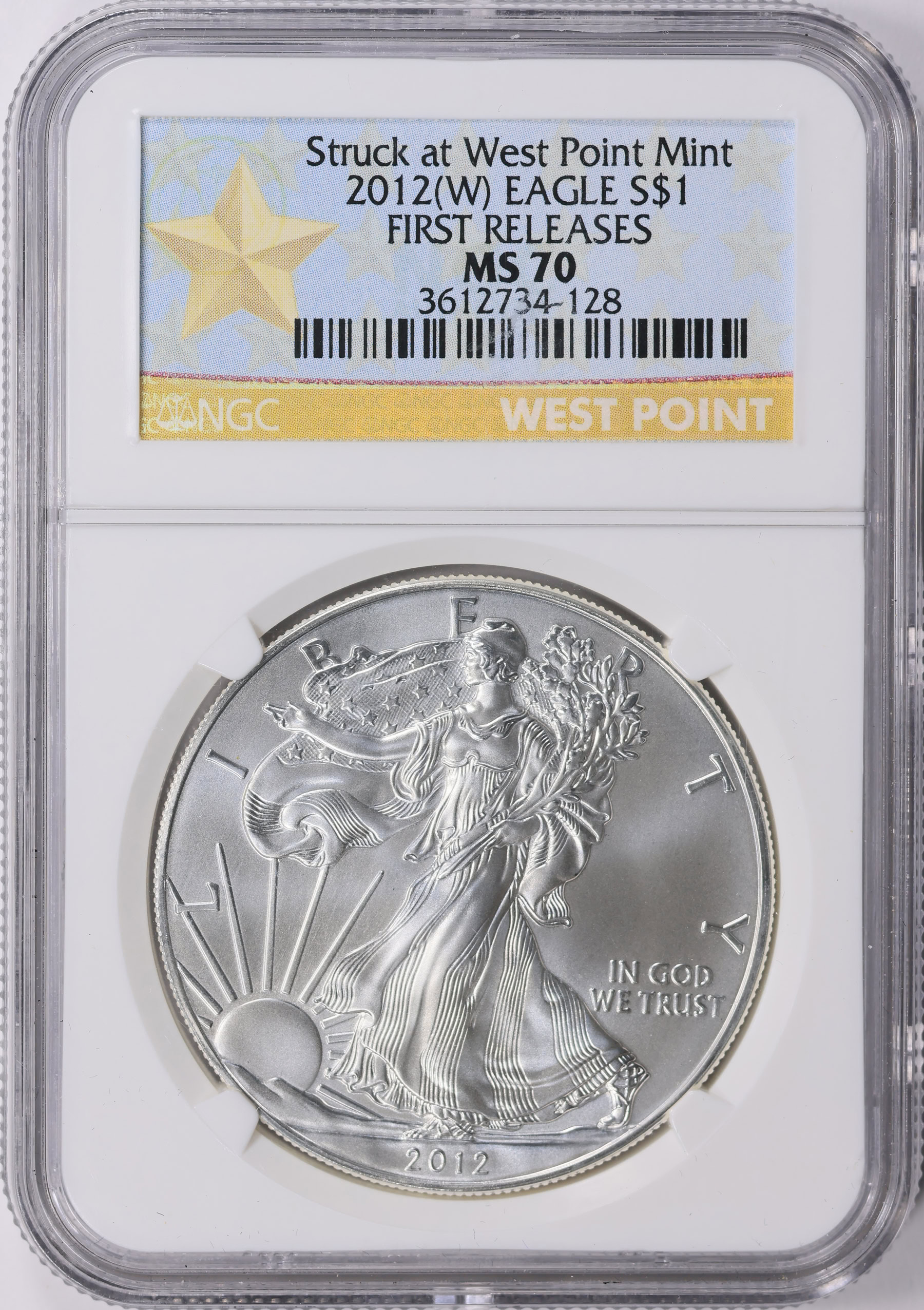 2012-(W) $1 Silver Eagle First Releases Struck at West Point NGC MS-70 (West Point Star Label ...