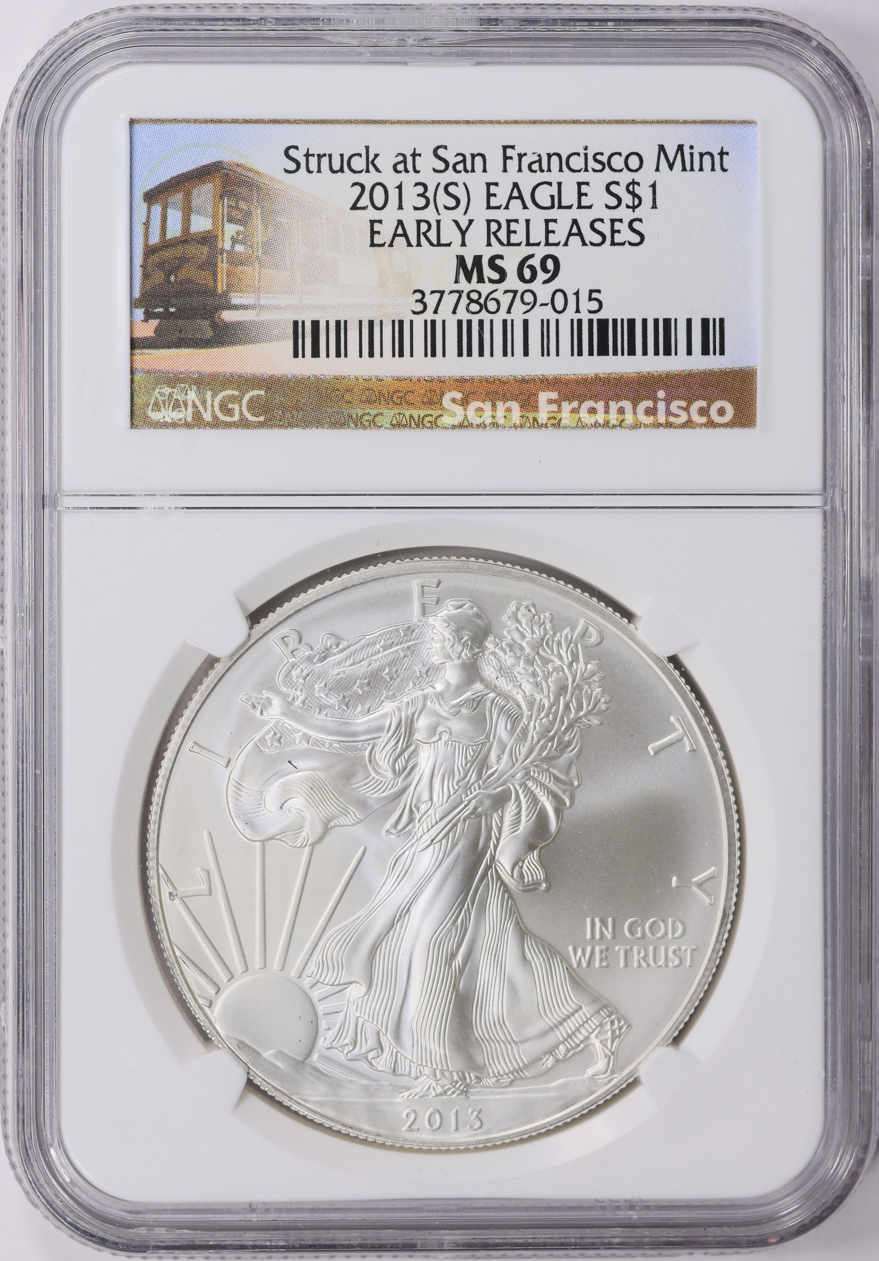 2013-(S) $1 Silver Eagle Early Releases Struck at San Francisco NGC MS-69 (Trolley Label) (Item ...