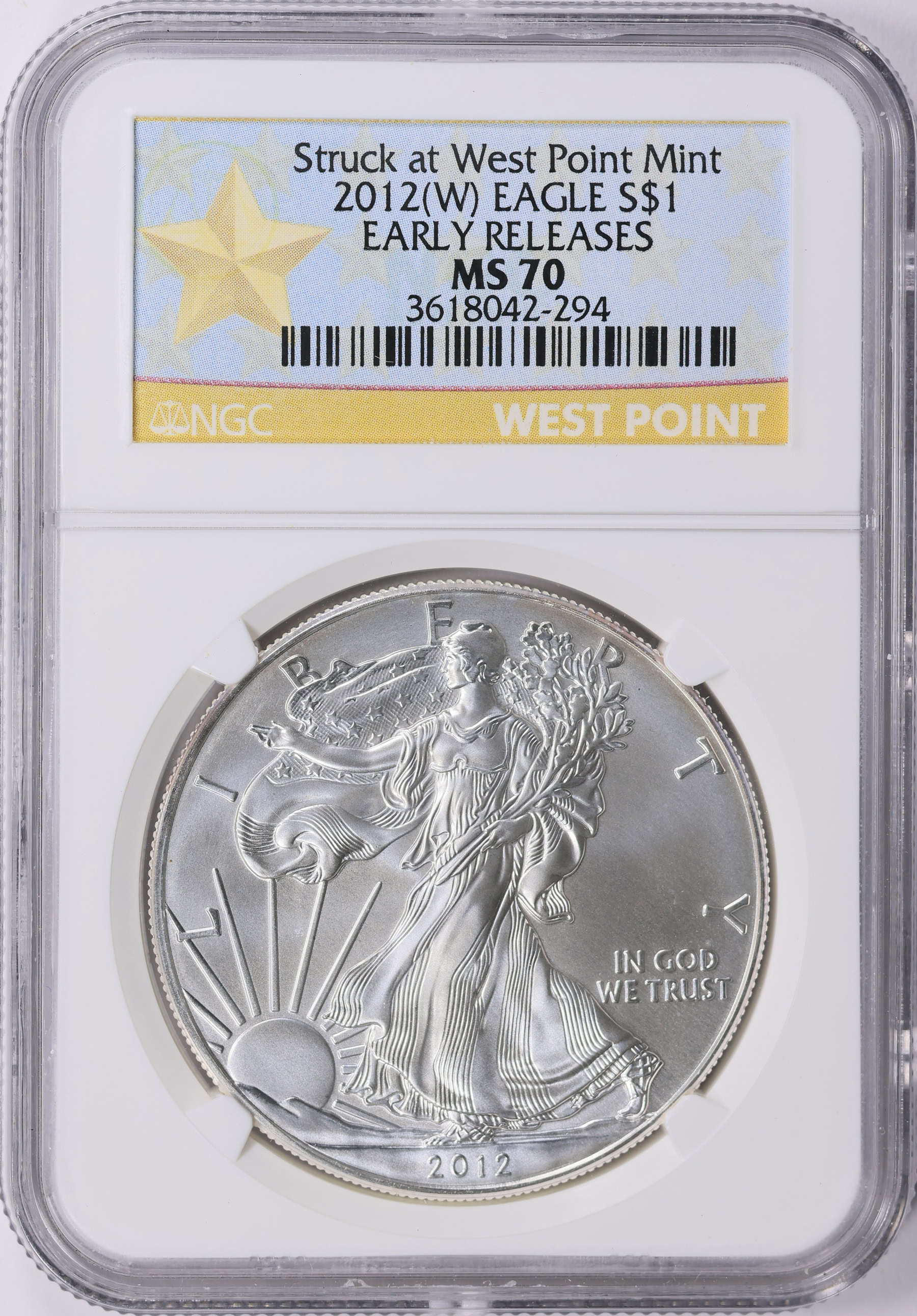 2012-(W) $1 Silver Eagle Early Releases Struck at West Point NGC MS-70 (West Point Star Label ...