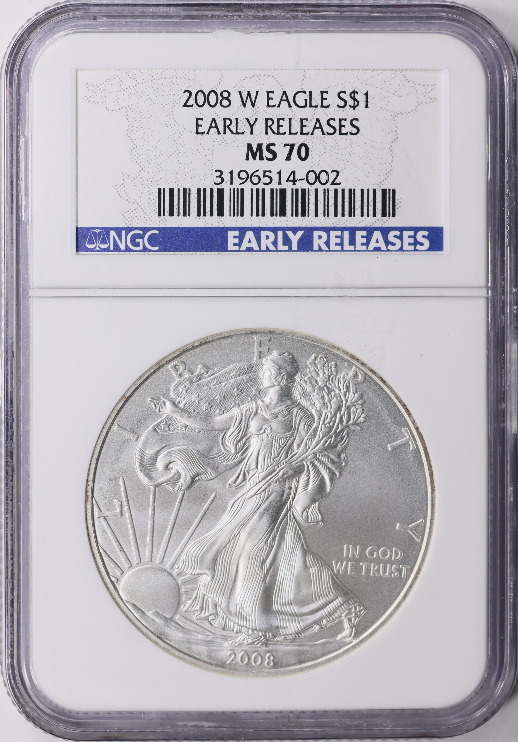 2008-W $1 Silver Eagle Burnished Early Releases NGC MS-70 (Item 1795379) | GreatCollections Coin ...