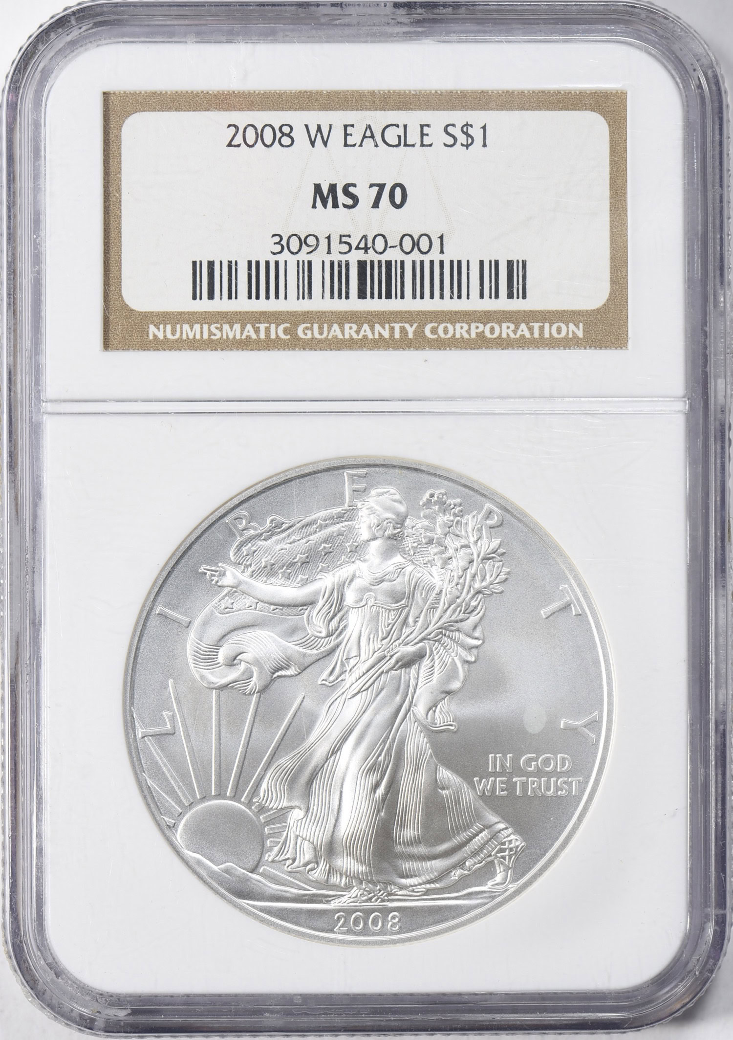 2008-W $1 Silver Eagle Burnished NGC MS-70 (Item 1795387) | GreatCollections Coin Auctions