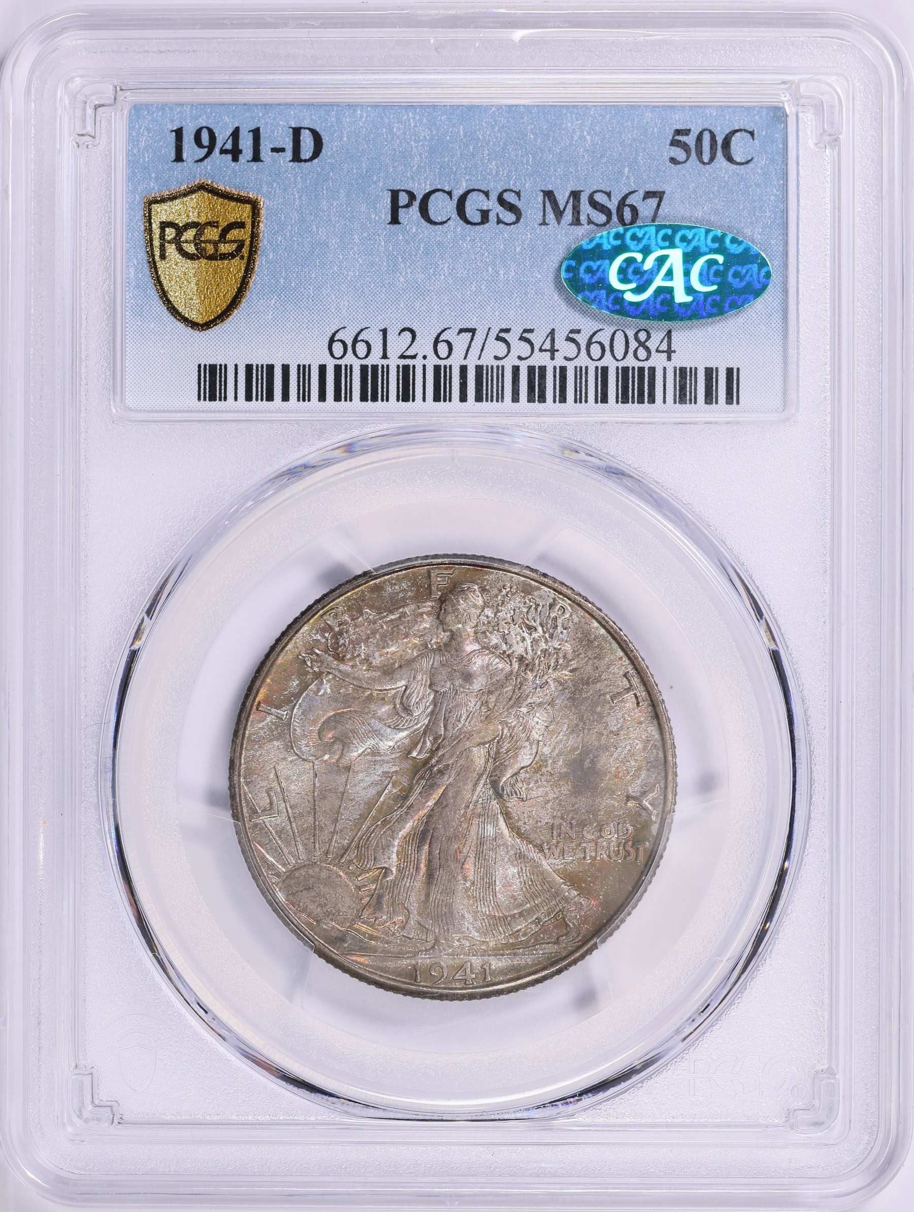 1941-D Walking Liberty Half Dollar PCGS MS-67 (CAC Green) (Toned) (Item 1795418 ...
