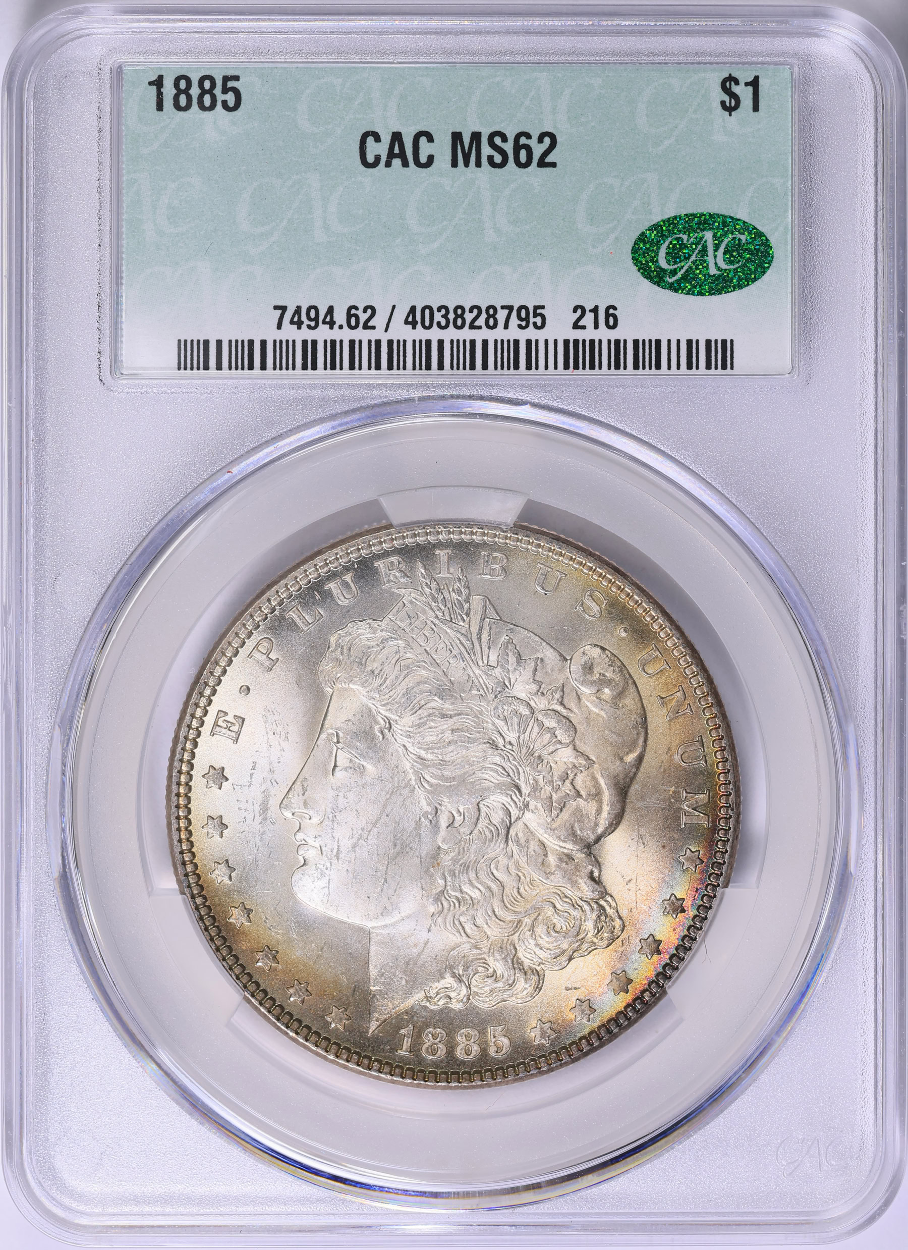 1885 Morgan Silver Dollar CACG MS-62 (Toned) (Item 1795434) | GreatCollections Coin Auctions