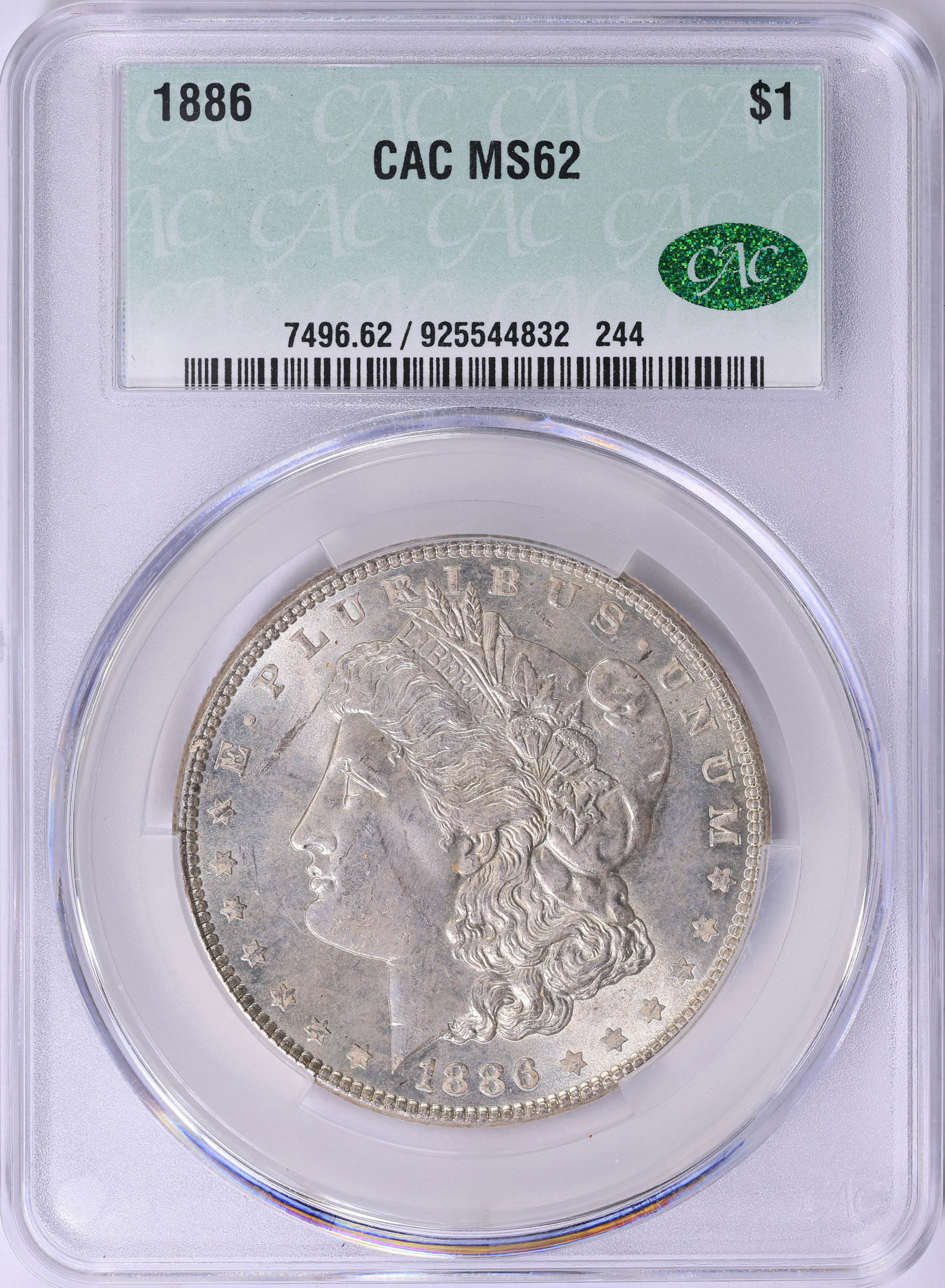 1886 Morgan Silver Dollar CACG MS-62 (Item 1795446) | GreatCollections Coin Auctions