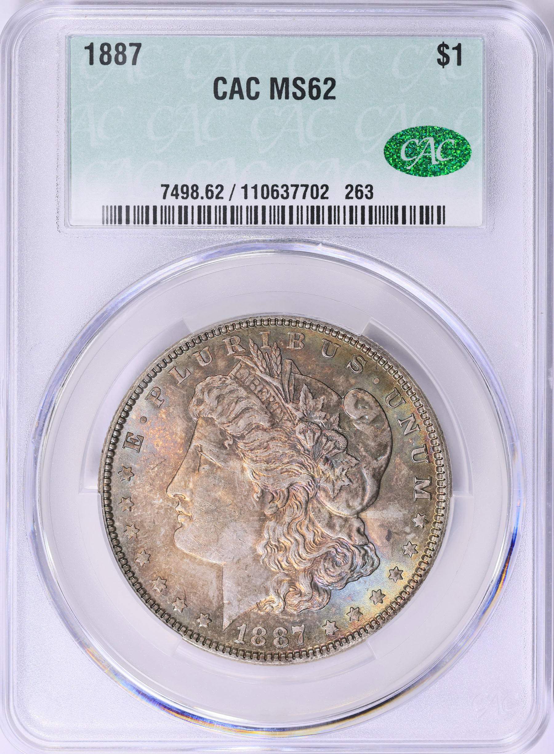 1887 Morgan Silver Dollar CACG MS-62 (Toned) (Item 1795469) | GreatCollections Coin Auctions