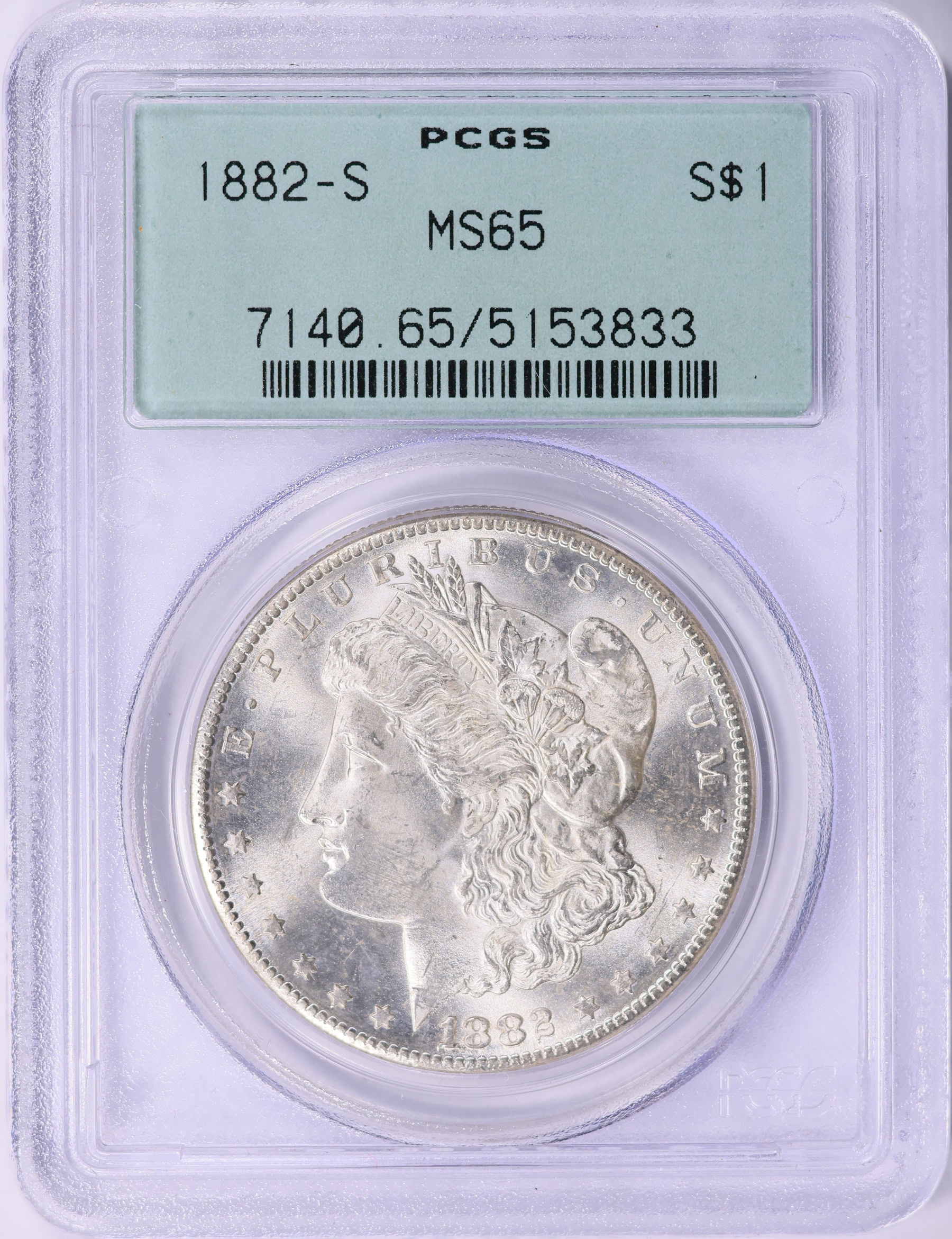 1882-S Morgan Silver Dollar PCGS MS-65 OGH (Item 1795572) | GreatCollections Coin Auctions