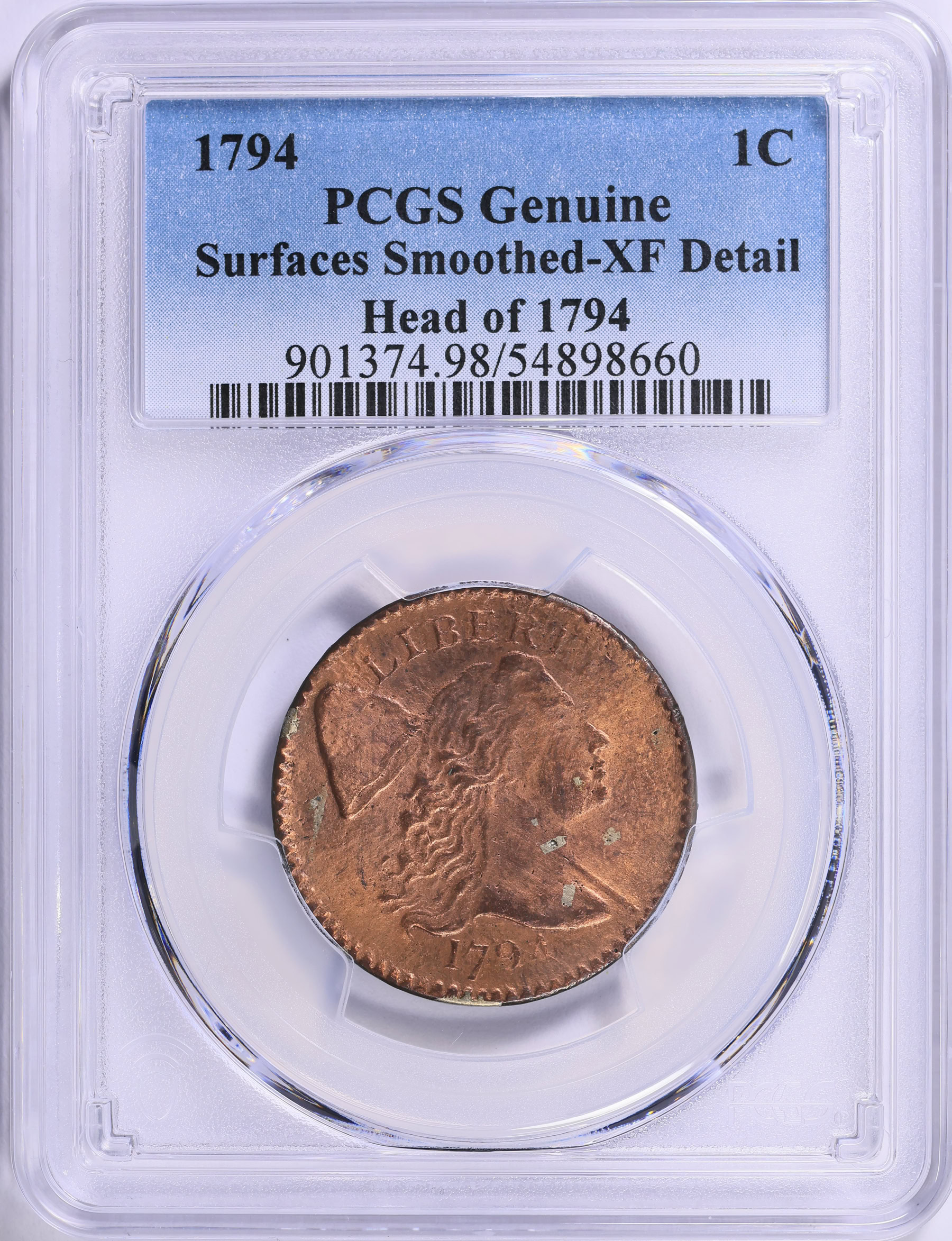 1794 Liberty Cap Cent Head of 1794 PCGS Genuine XF Details (Item ...