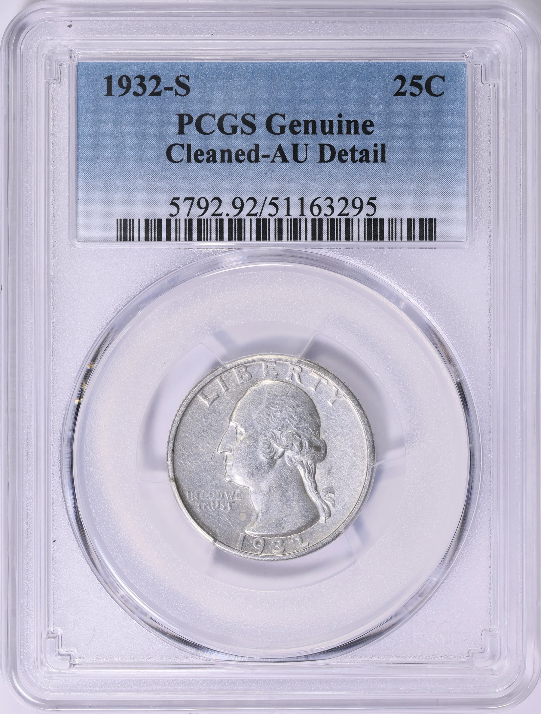 1932-S Washington Quarter PCGS Genuine AU Details (Item 1795795) | GreatCollections Coin Auctions