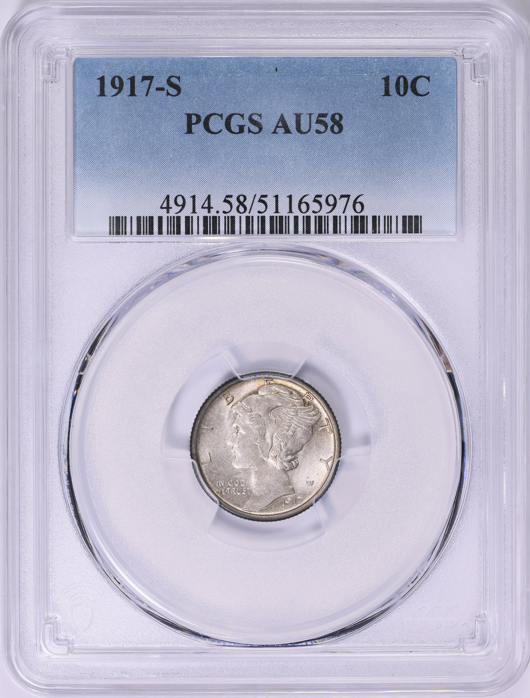 1917-S Mercury Dime PCGS AU-58 (Item 1795814) | GreatCollections Coin Auctions