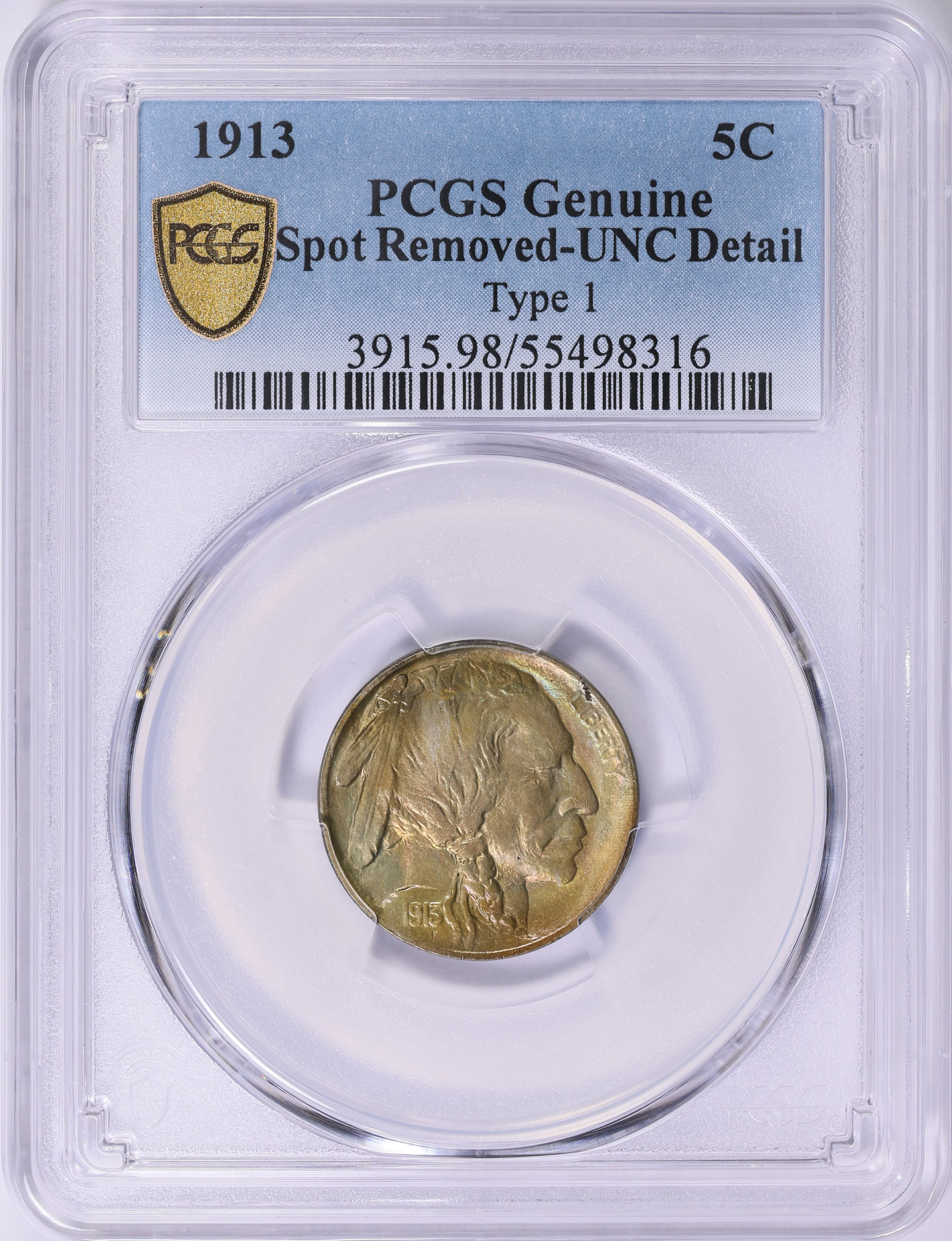 1913 Buffalo Nickel Type 1 PCGS Genuine Unc Details (Item 1795911) | GreatCollections Coin Auctions