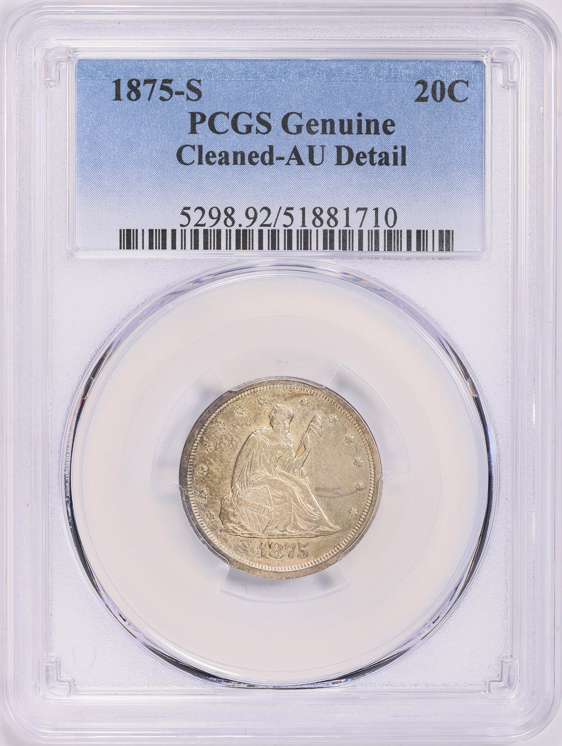 1875-S Twenty-Cent Piece PCGS Genuine AU Details (Item 1796004) | GreatCollections Coin Auctions