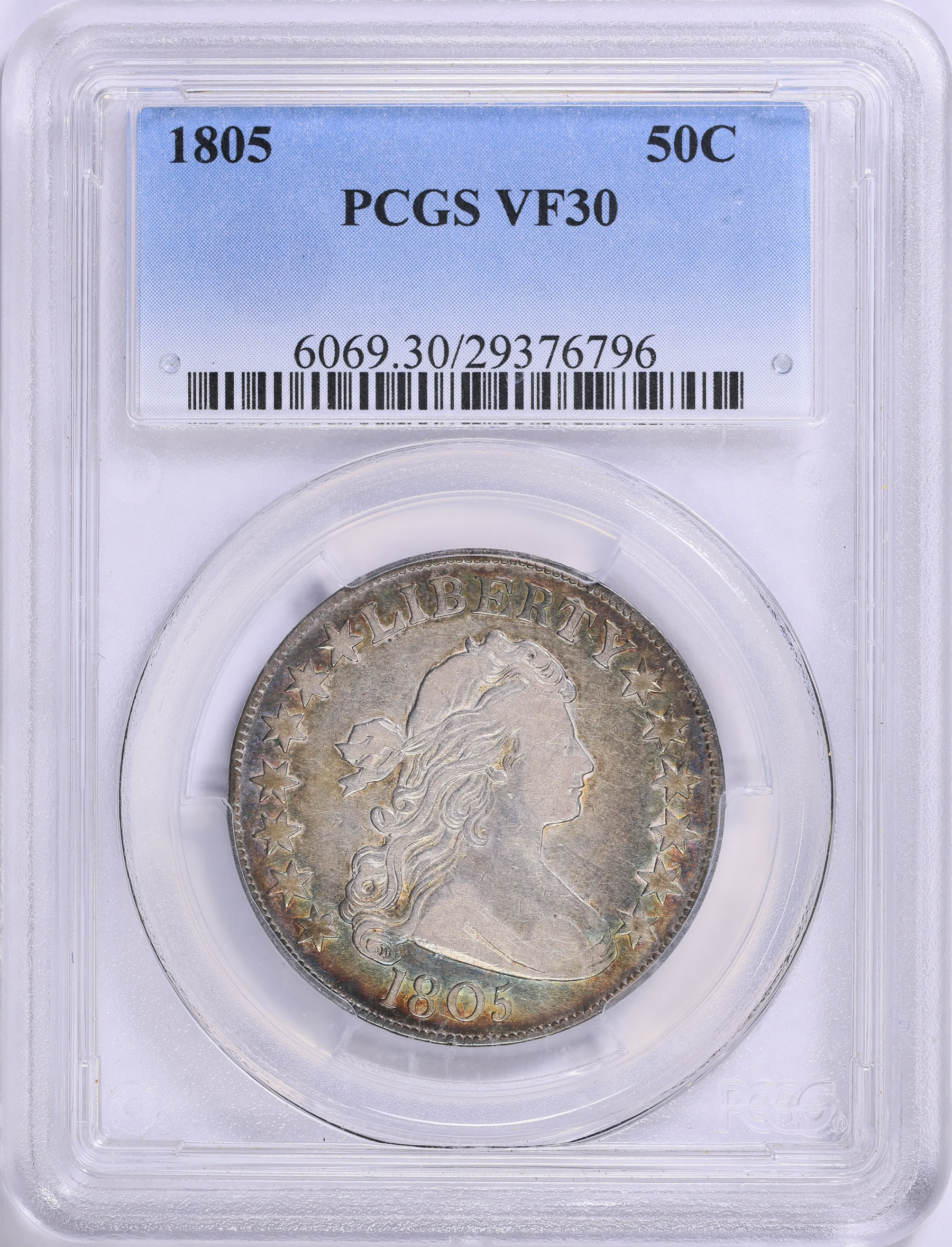 1805 Draped Bust Half Dollar PCGS VF-30 (Toned) (Item 1796023) | GreatCollections Coin Auctions