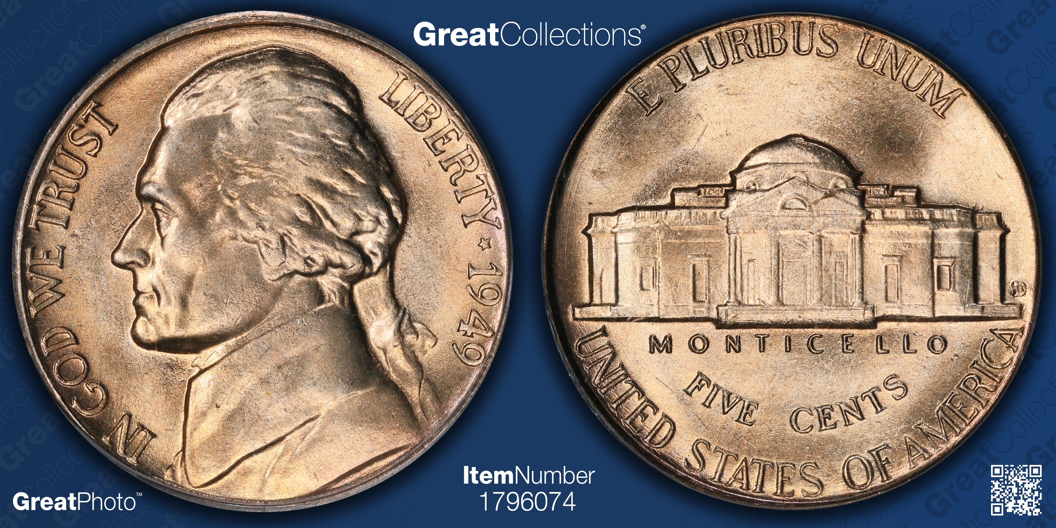 1949-D/S Jefferson Nickel PCGS MS-65 (Item 1796074) | GreatCollections ...