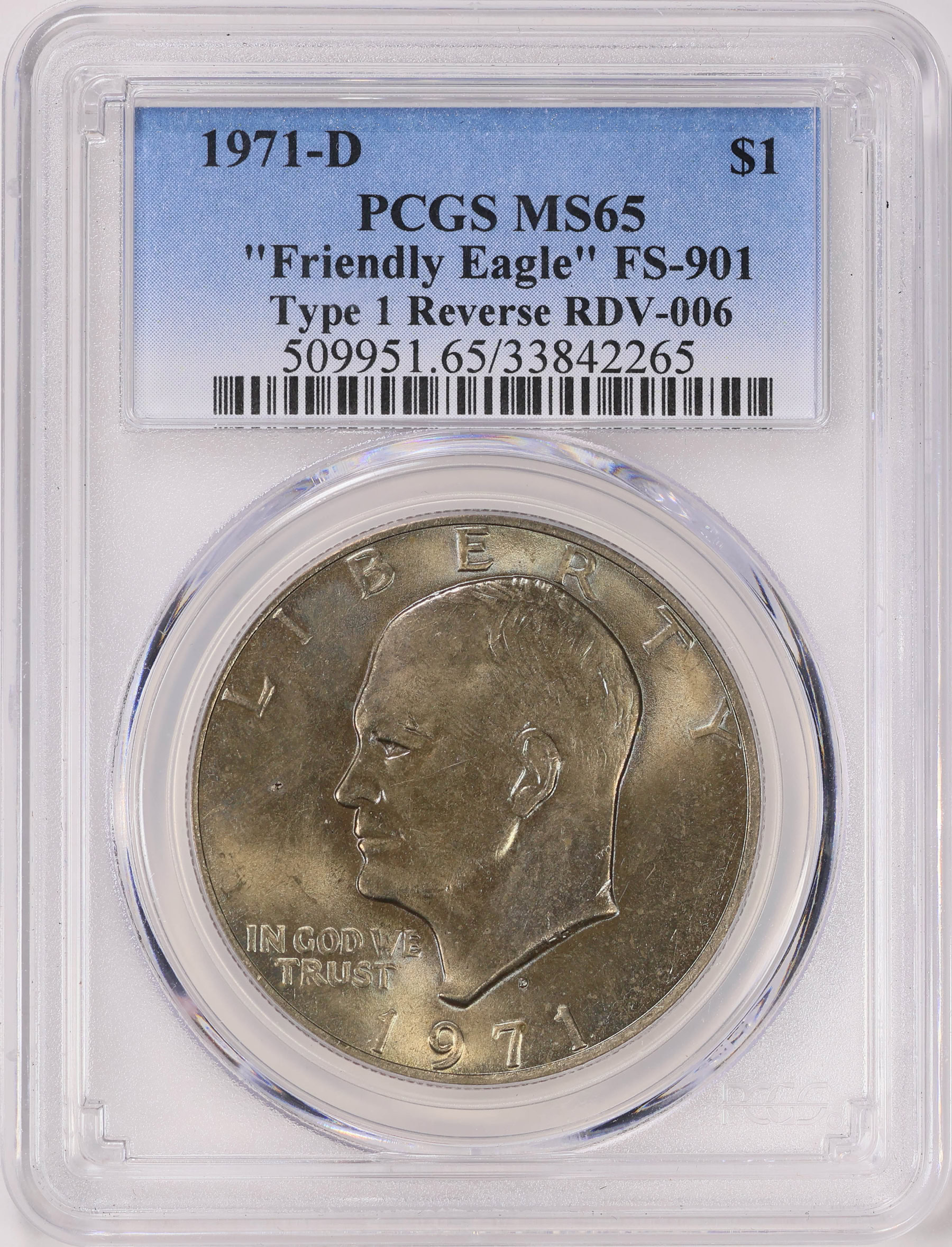 1971-D Eisenhower Dollar Friendly Eagle FS-901 Type 1 Reverse RDV-006 ...