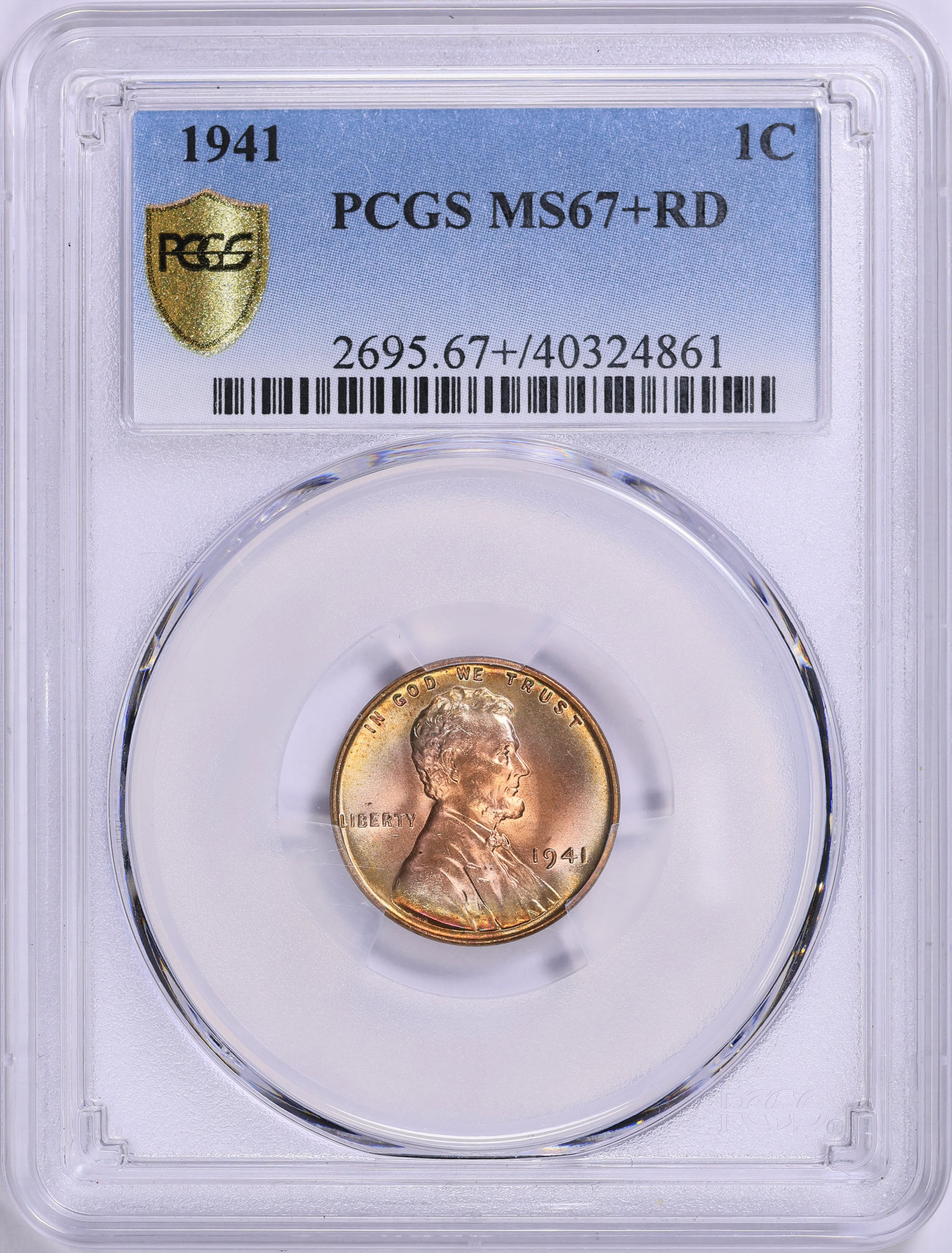 1941 Lincoln Cent PCGS MS-67+ RD (Toned) (Item 1796155) | GreatCollections Coin Auctions