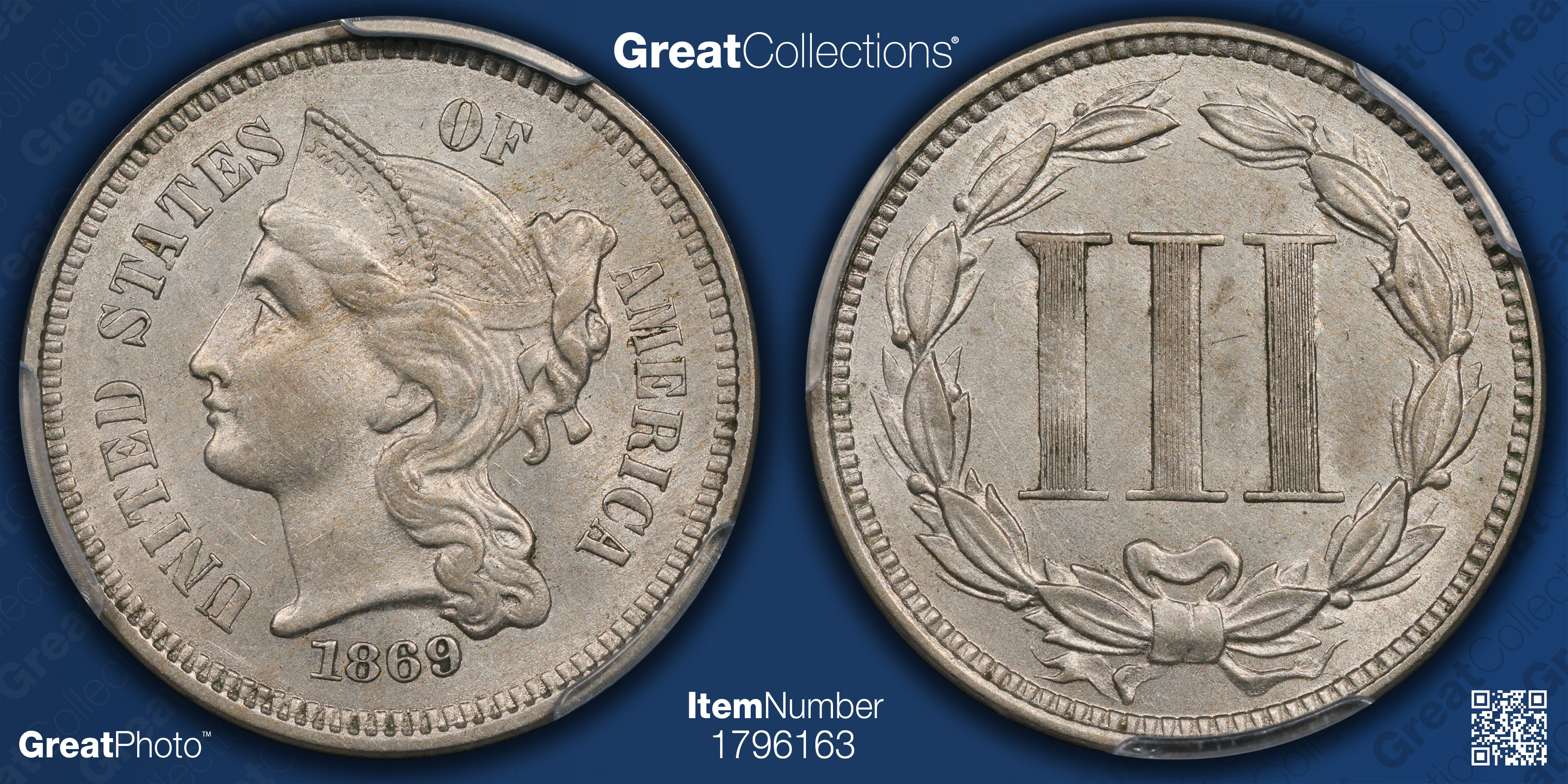 1869 Nickel Three-Cent Piece PCGS AU-58 (Item 1796163 ...
