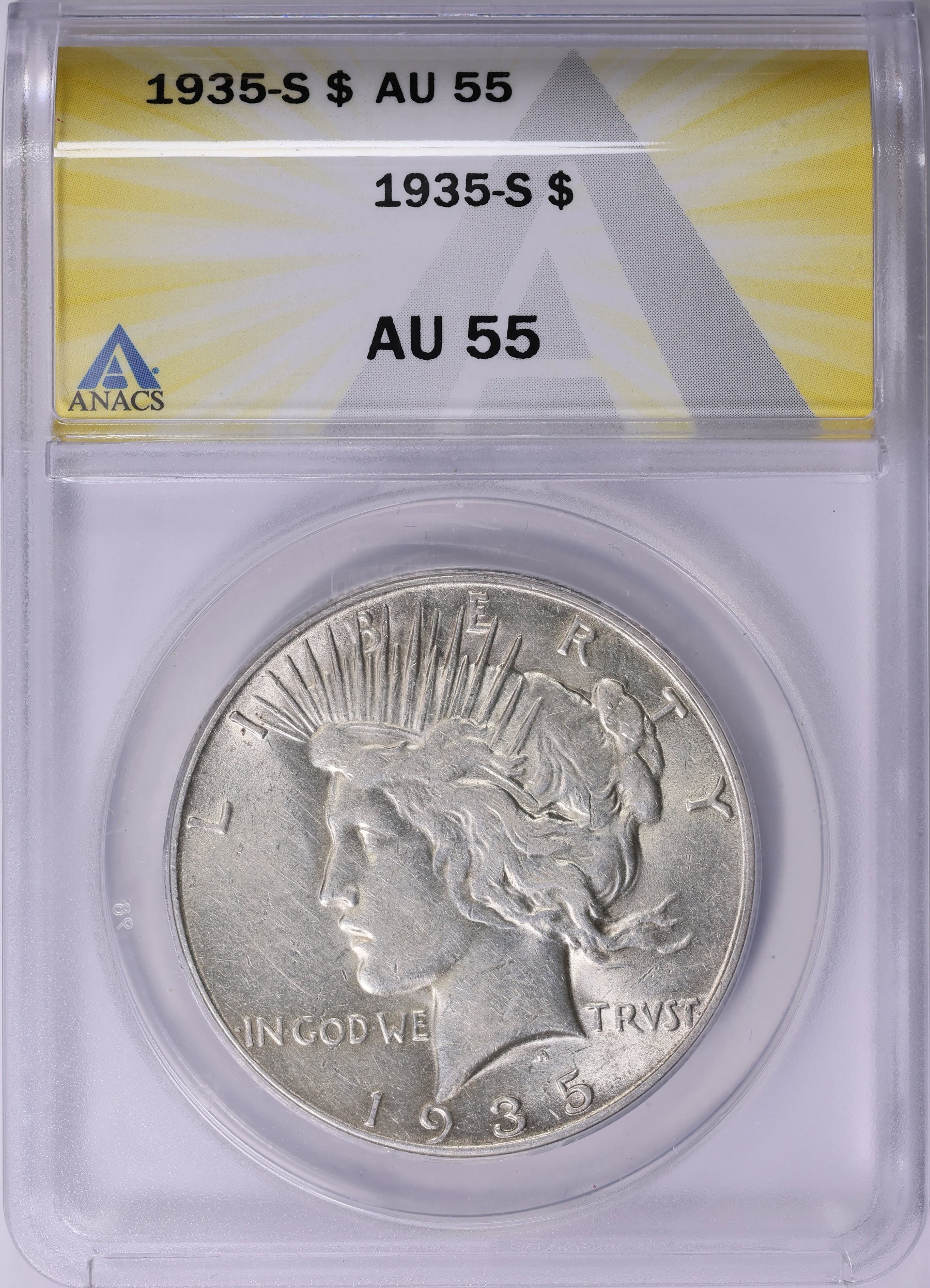 1935-S Peace Silver Dollar ANACS AU-55 (Item 1796188) | GreatCollections Coin Auctions