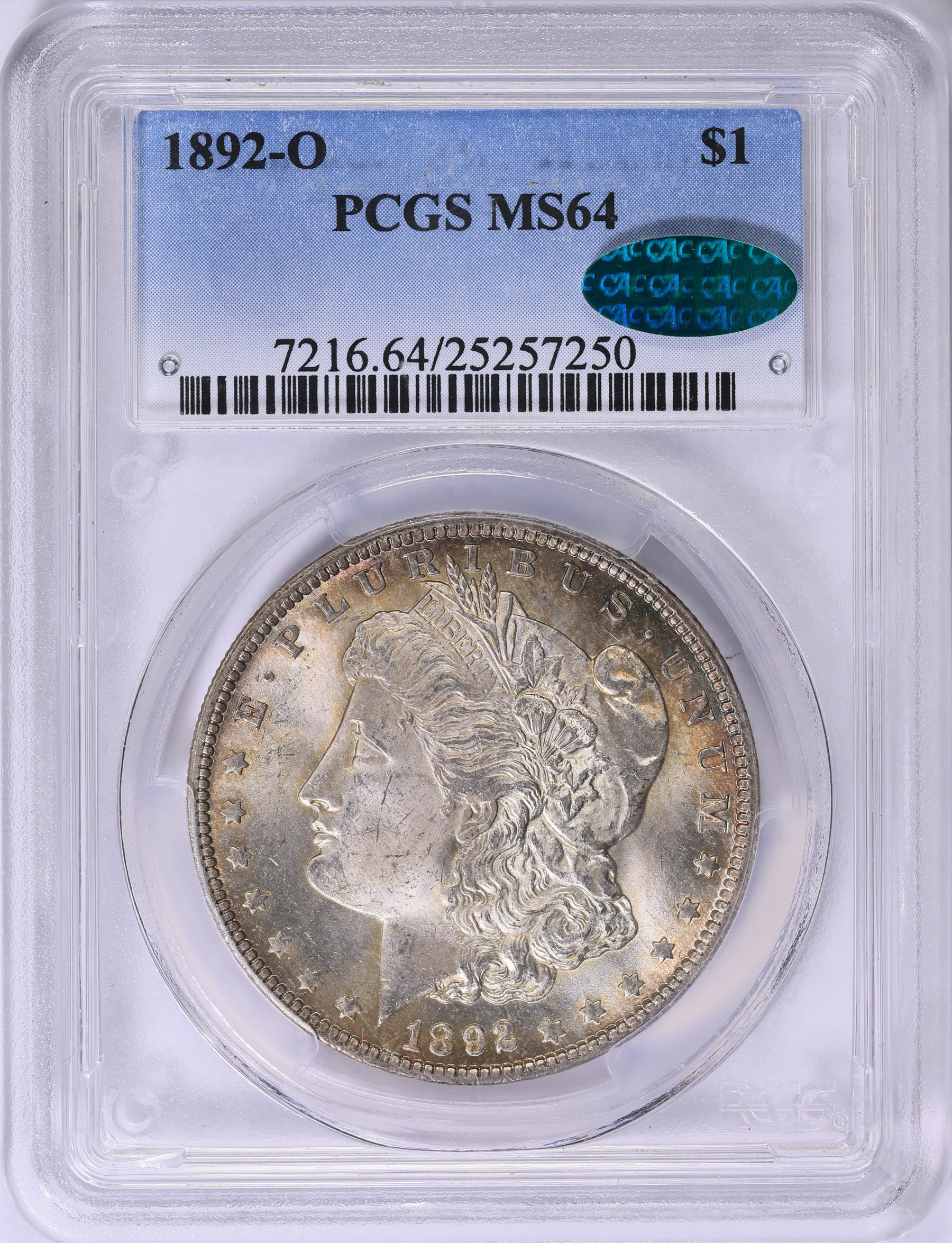 1892-O Morgan Silver Dollar PCGS MS-64 (CAC Green) (Toned) (Item 1796208) | GreatCollections ...
