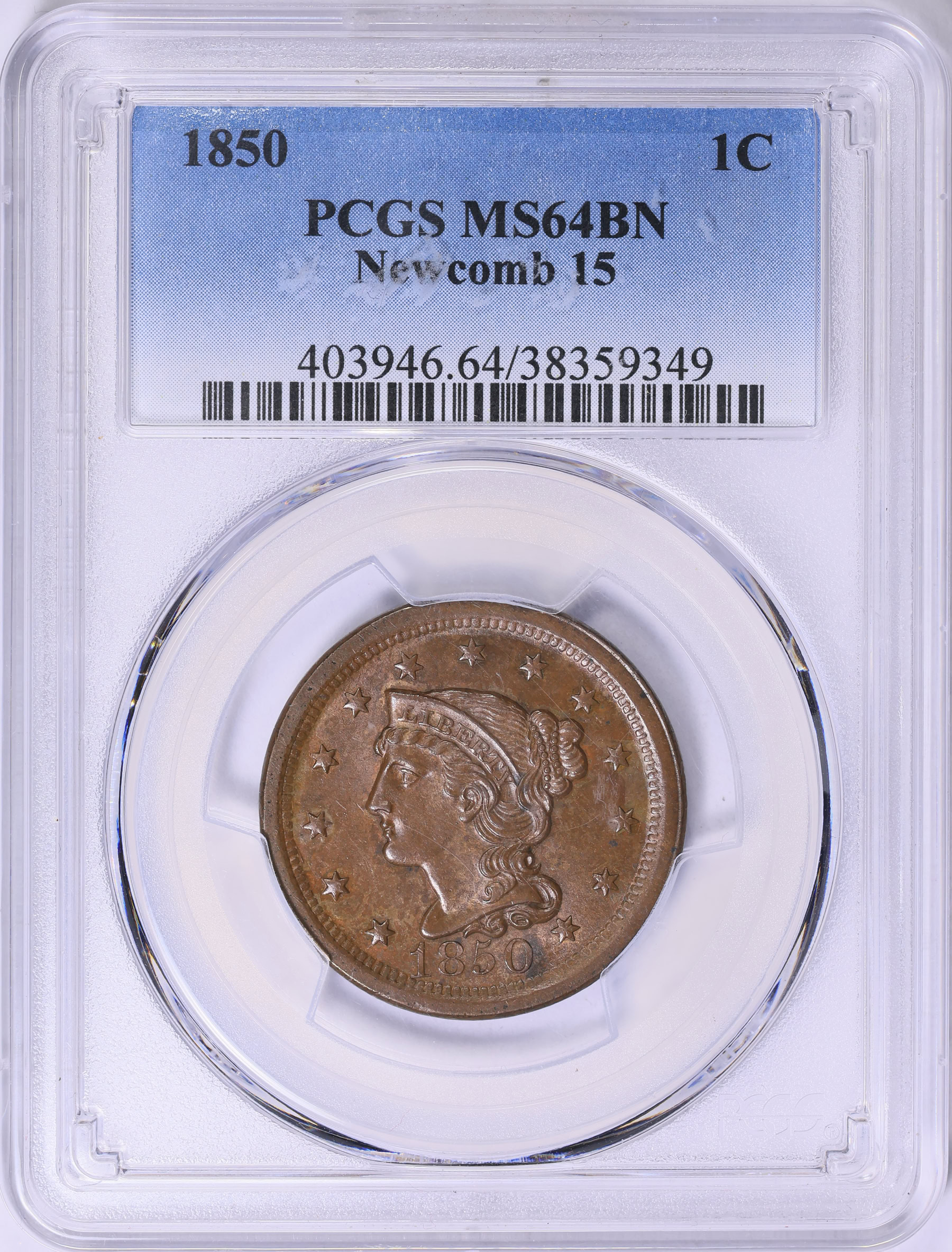 1850 Braided Hair Cent Newcomb 15 PCGS MS-64 BN (Item 1796360) | GreatCollections Coin Auctions