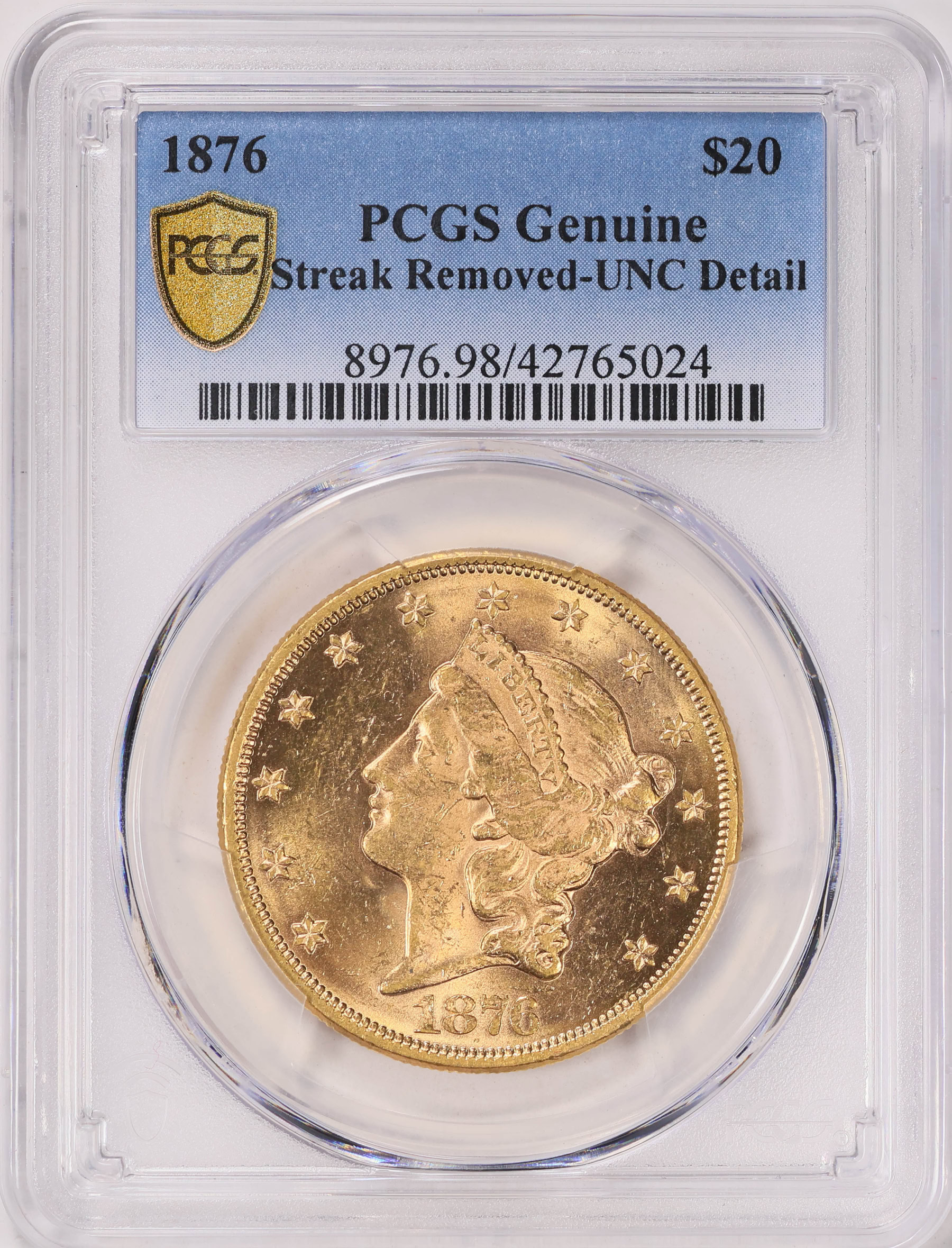 1876 Liberty Gold Double Eagle PCGS Genuine Unc Details (Item 1796434) | GreatCollections Coin ...
