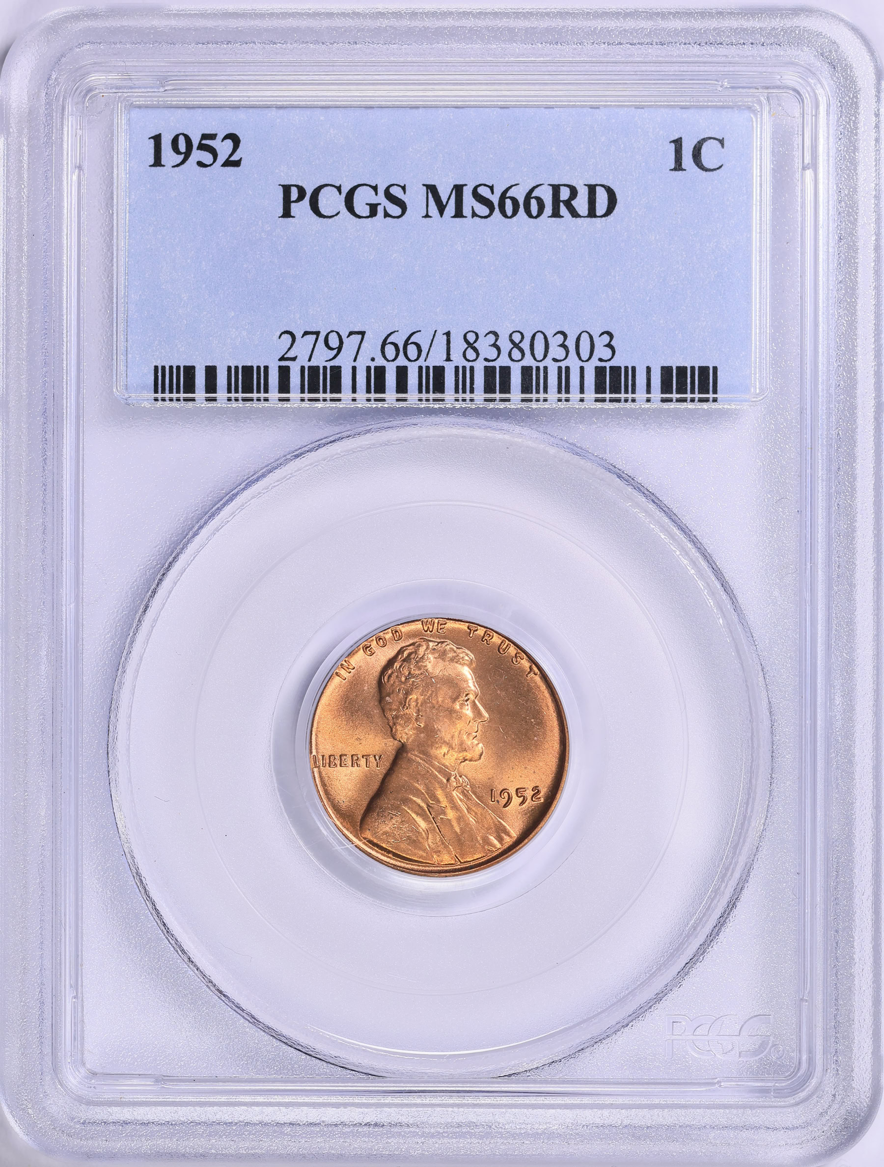 1952 Lincoln Cent PCGS MS-66 RD (Item 1796623) | GreatCollections Coin Auctions