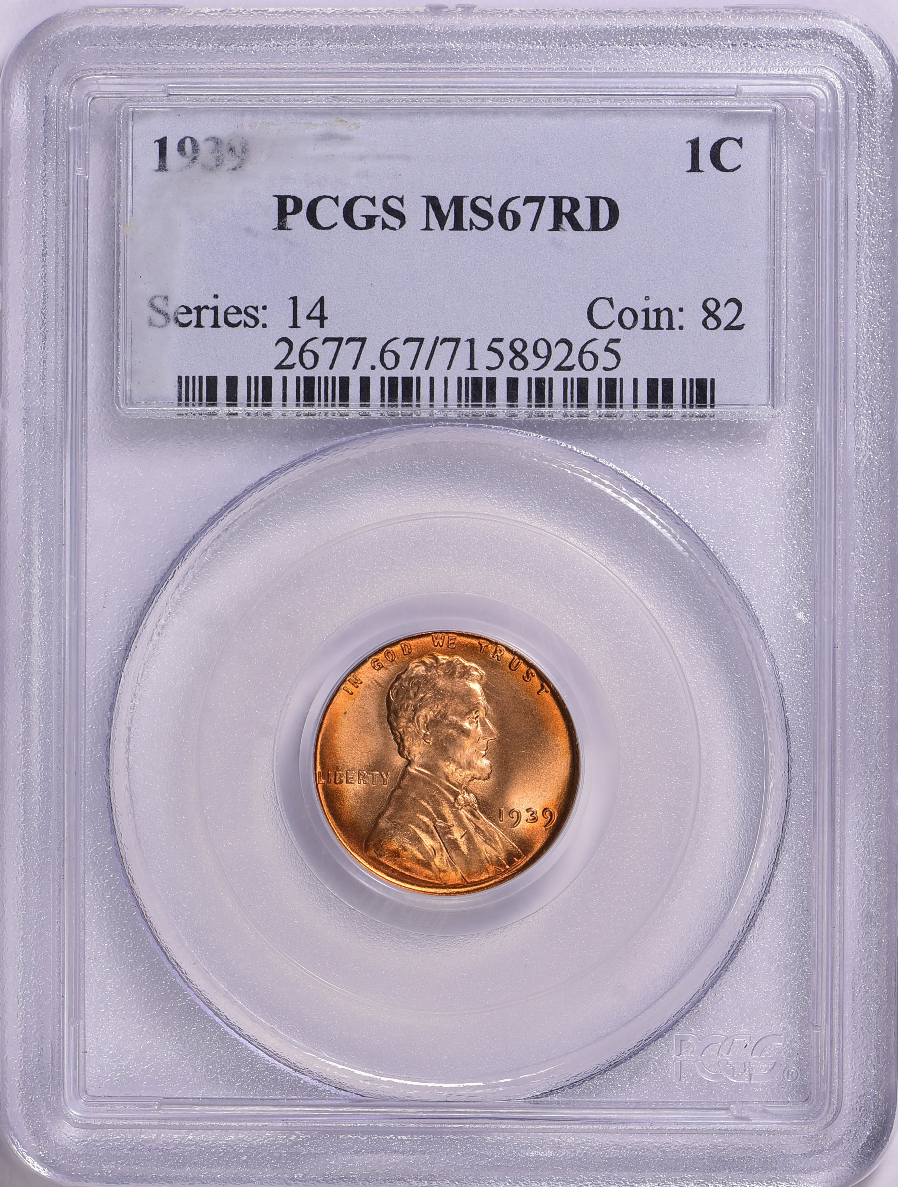 1939 Lincoln Cent PCGS MS-67 RD (Item 1796625) | GreatCollections Coin Auctions