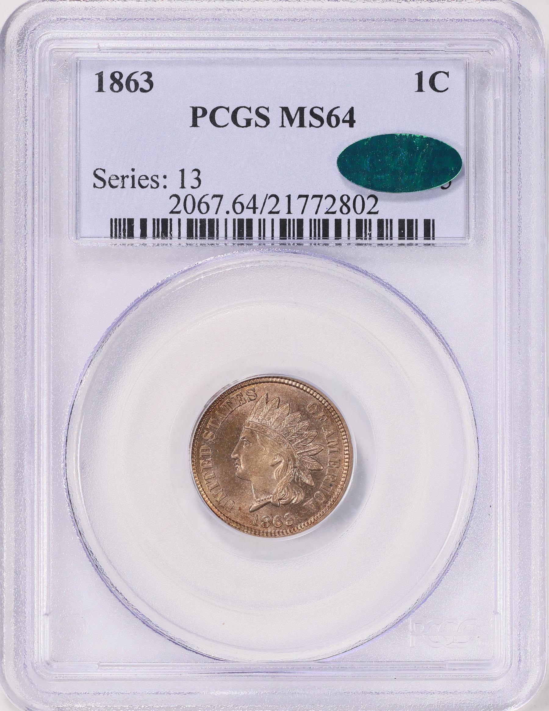1863 Indian Cent PCGS MS-64 (CAC Green) (Item 1796646) | GreatCollections Coin Auctions