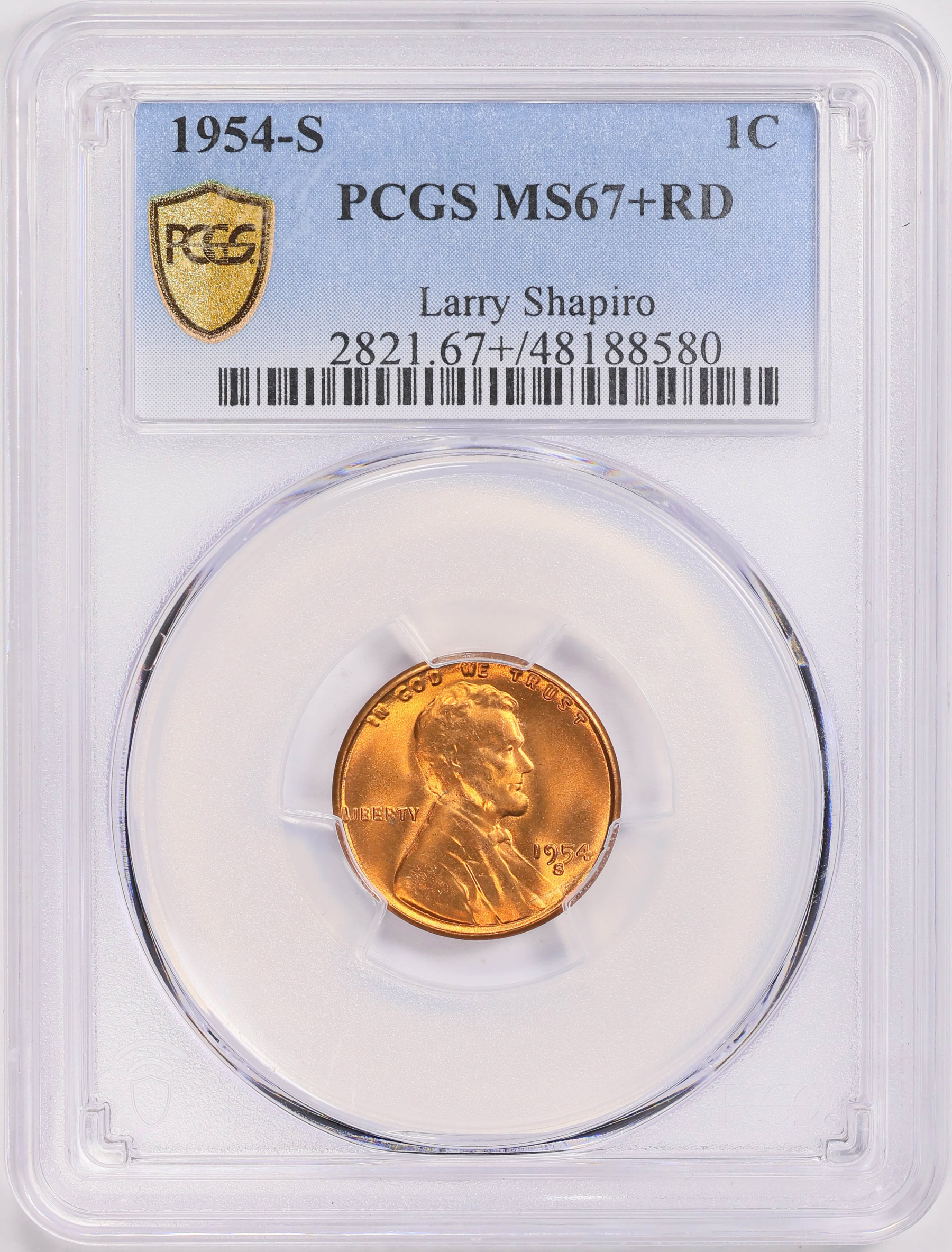 1954-S Lincoln Cent PCGS MS-67+ RD (Larry Shapiro Collection) (Item 1796683) | GreatCollections ...