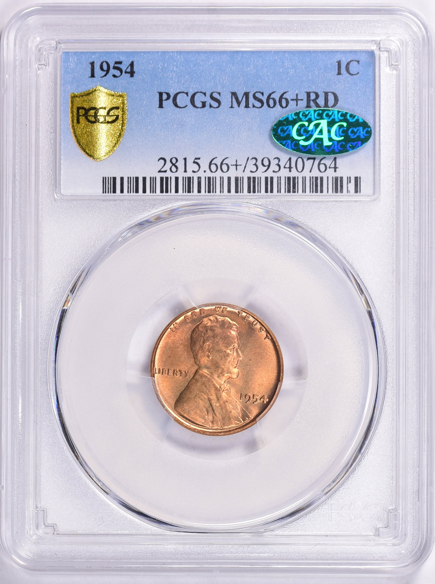 1954 Lincoln Cent PCGS MS-66+ RD (CAC Green) (Item 1796705) | GreatCollections Coin Auctions