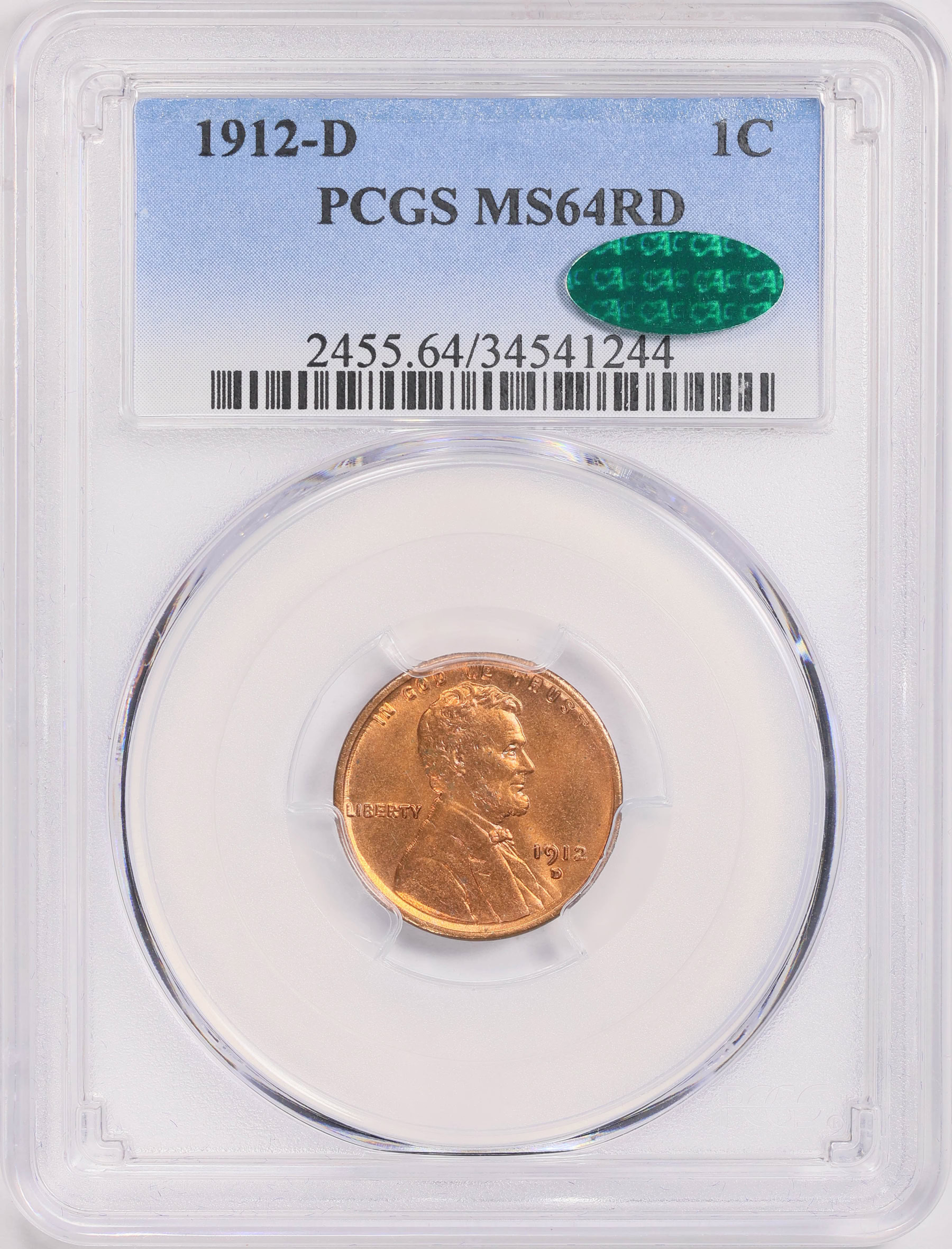 1912-D Lincoln Cent PCGS MS-64 RD (CAC Green) (Item 1796707) | GreatCollections Coin Auctions