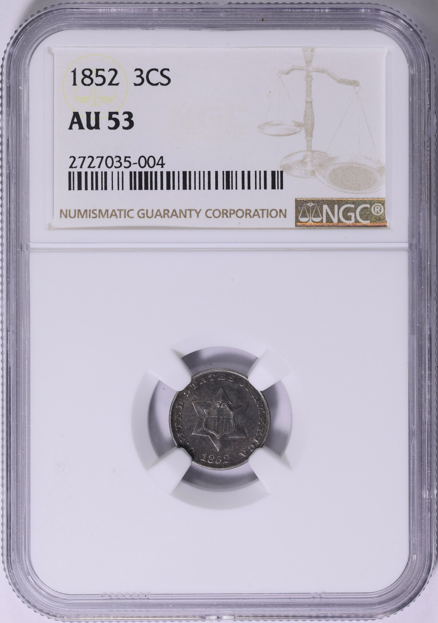 1852 Silver Three-Cent Piece NGC AU-53 (Item 1796767 ...