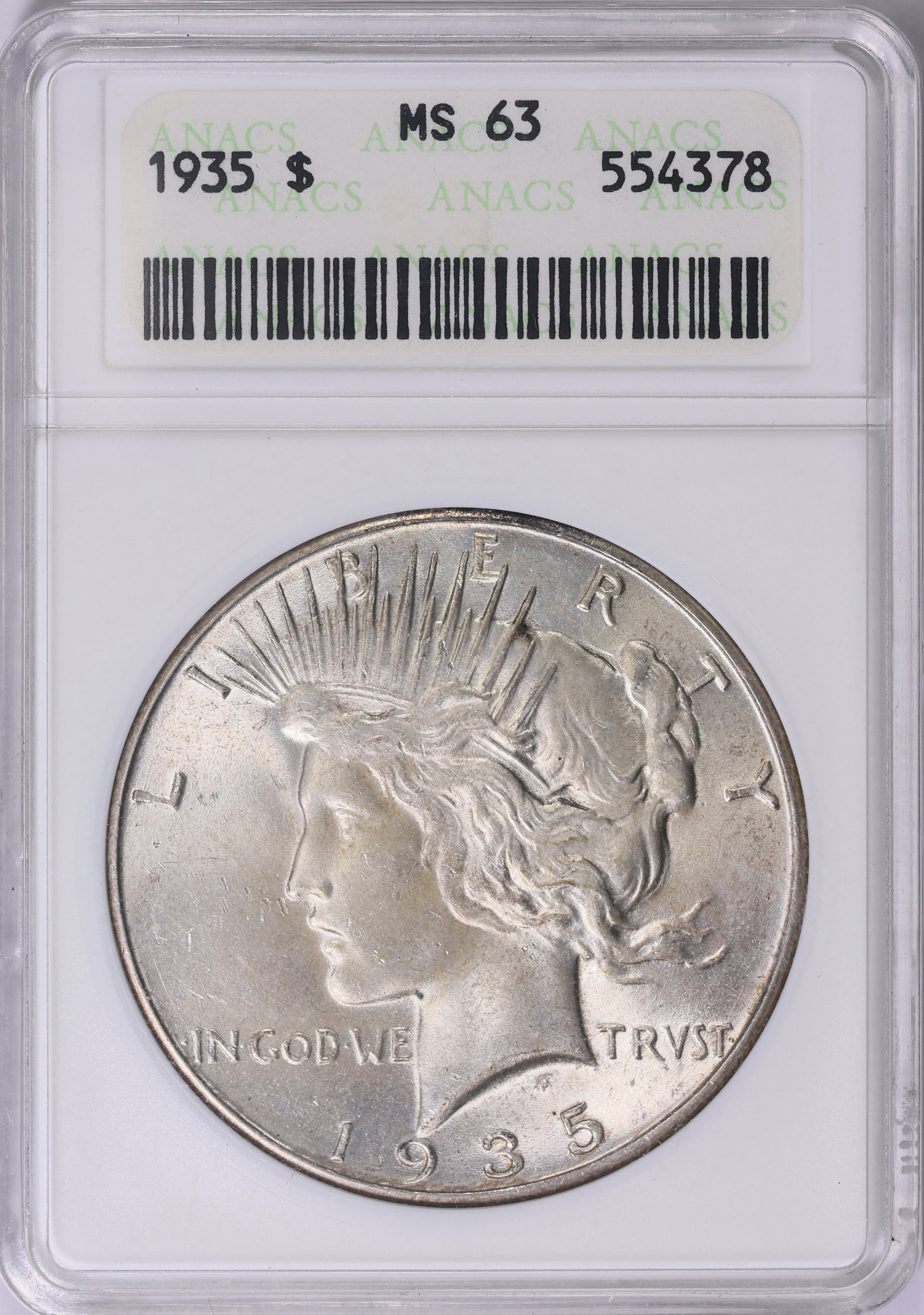 1935 Peace Silver Dollar ANACS MS-63 OH (Item 1796857) | GreatCollections Coin Auctions