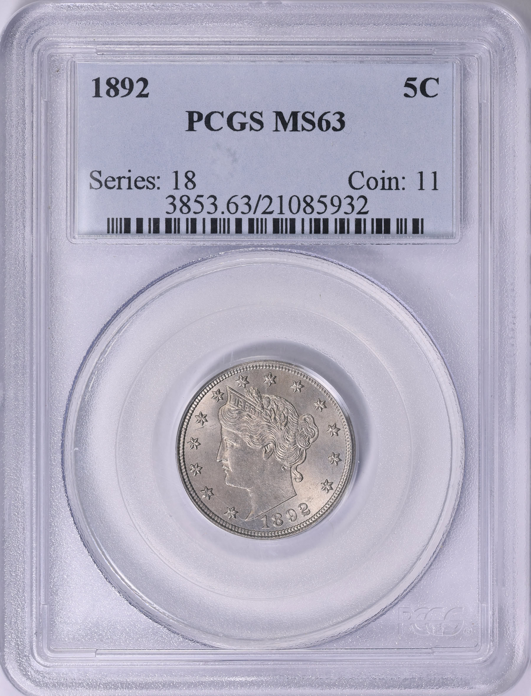1892 Liberty Nickel PCGS MS-63 (Item 1796863) | GreatCollections Coin ...