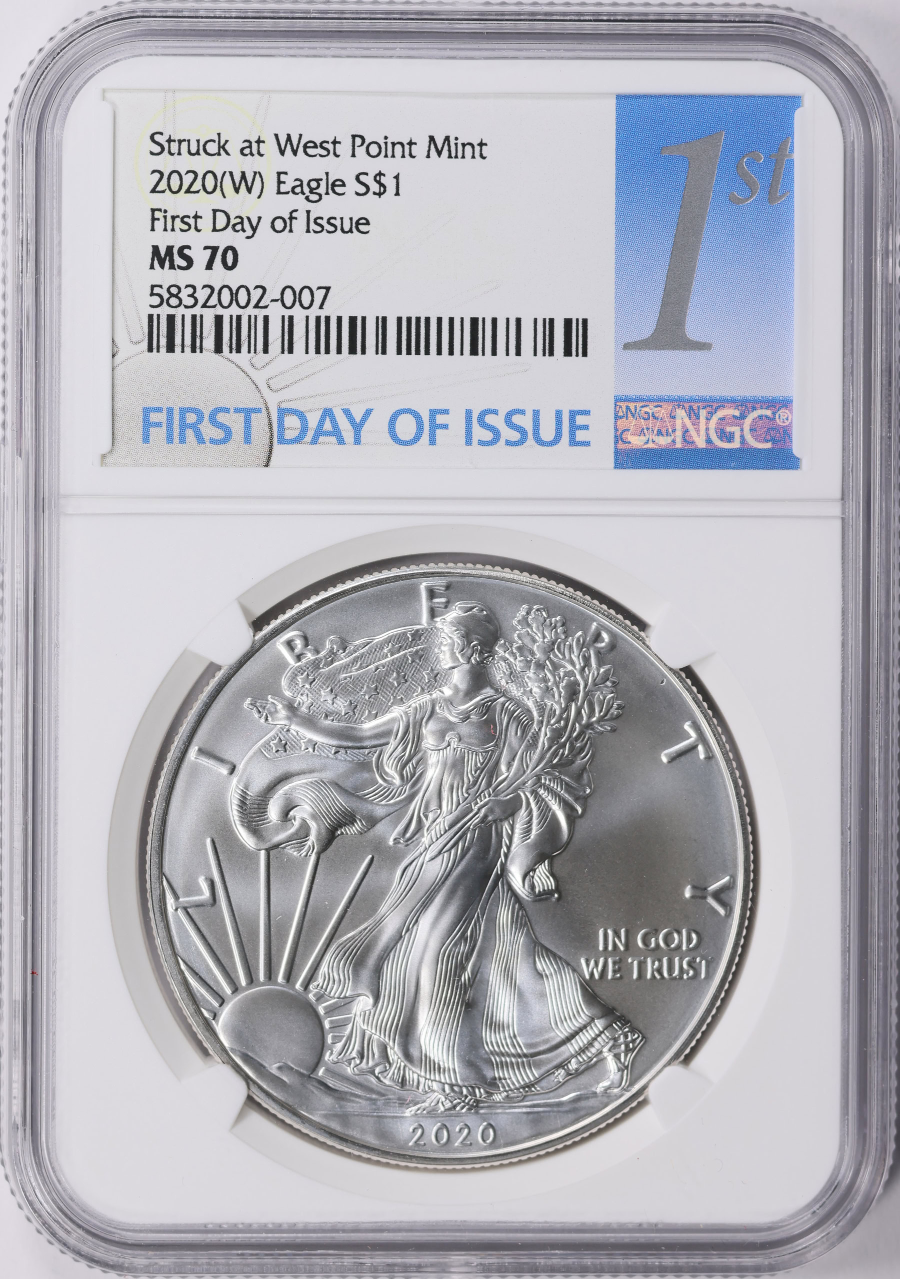 2020-(W) $1 Silver Eagle First Day of Issue Struck at West Point NGC MS-70 (Item 1796887 ...