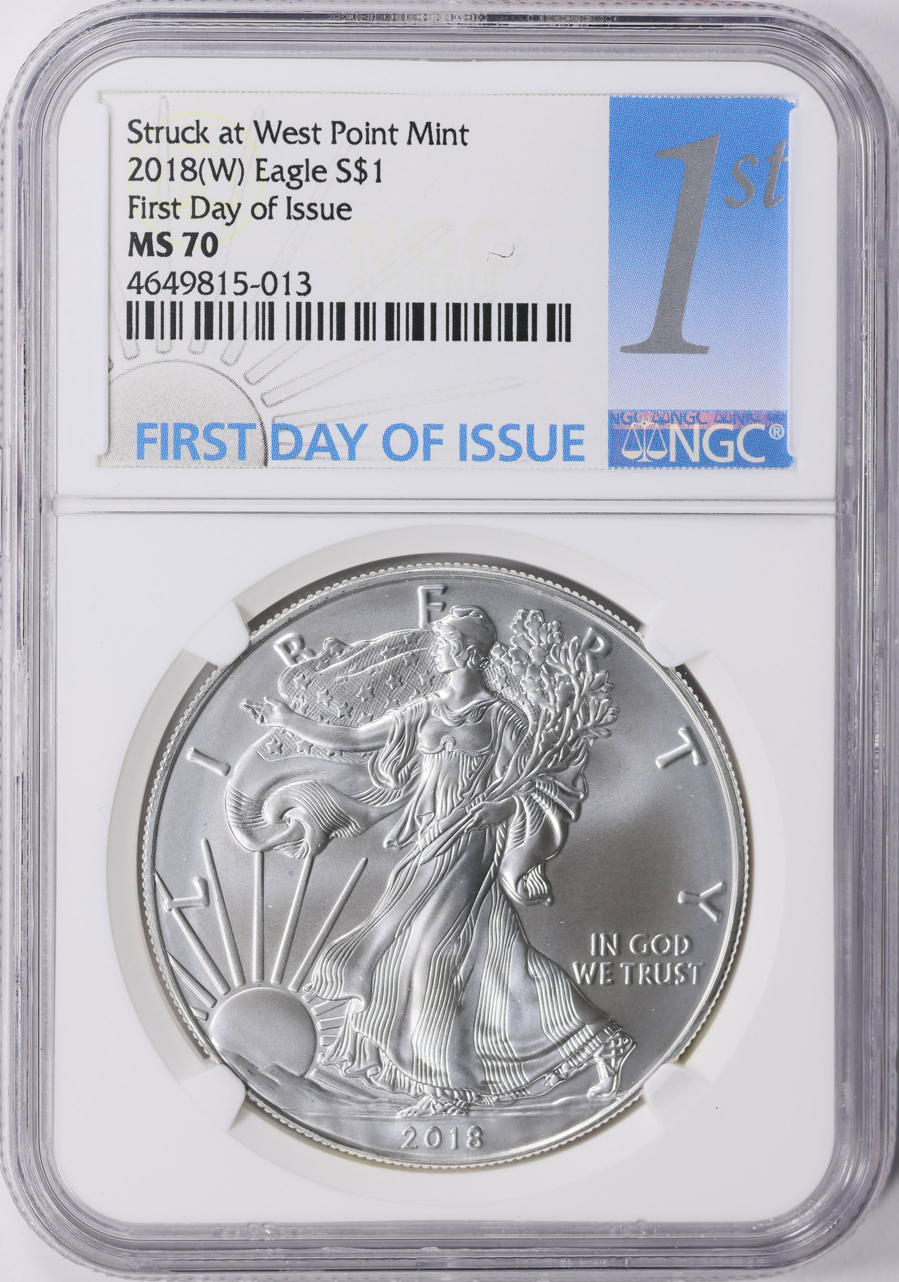 2018-(W) $1 Silver Eagle First Day of Issue Struck at West Point Mint NGC MS-70 (Item 1796905 ...