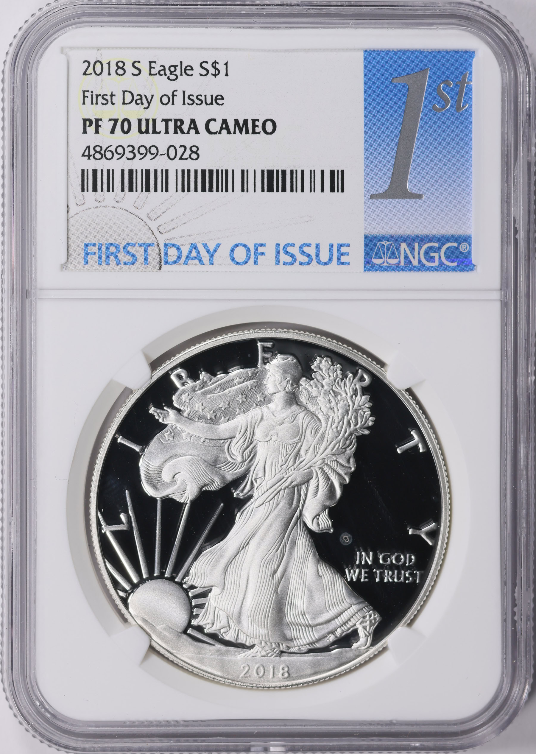 2018-S $1 Silver Eagle First Day of Issue NGC Proof-70 UC (Item 1796912 ...