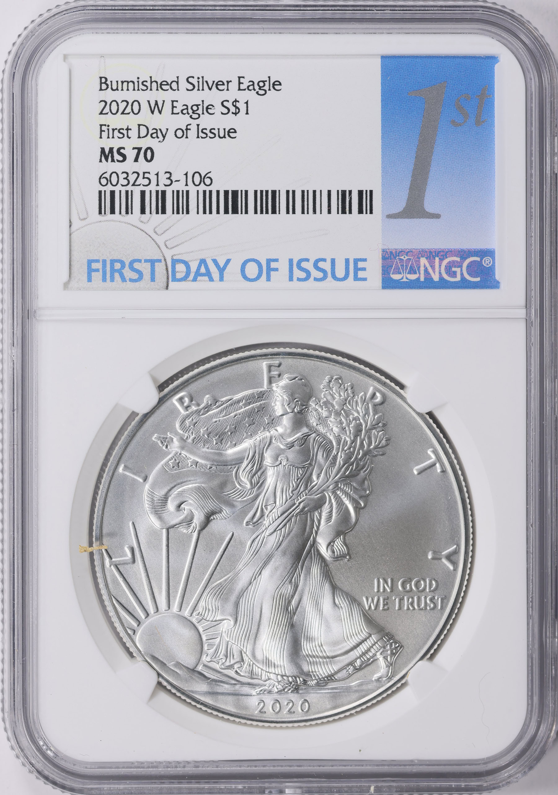 2020-W $1 Silver Eagle First Day of Issue Burnished NGC MS-70 (Item 1796931) | GreatCollections ...