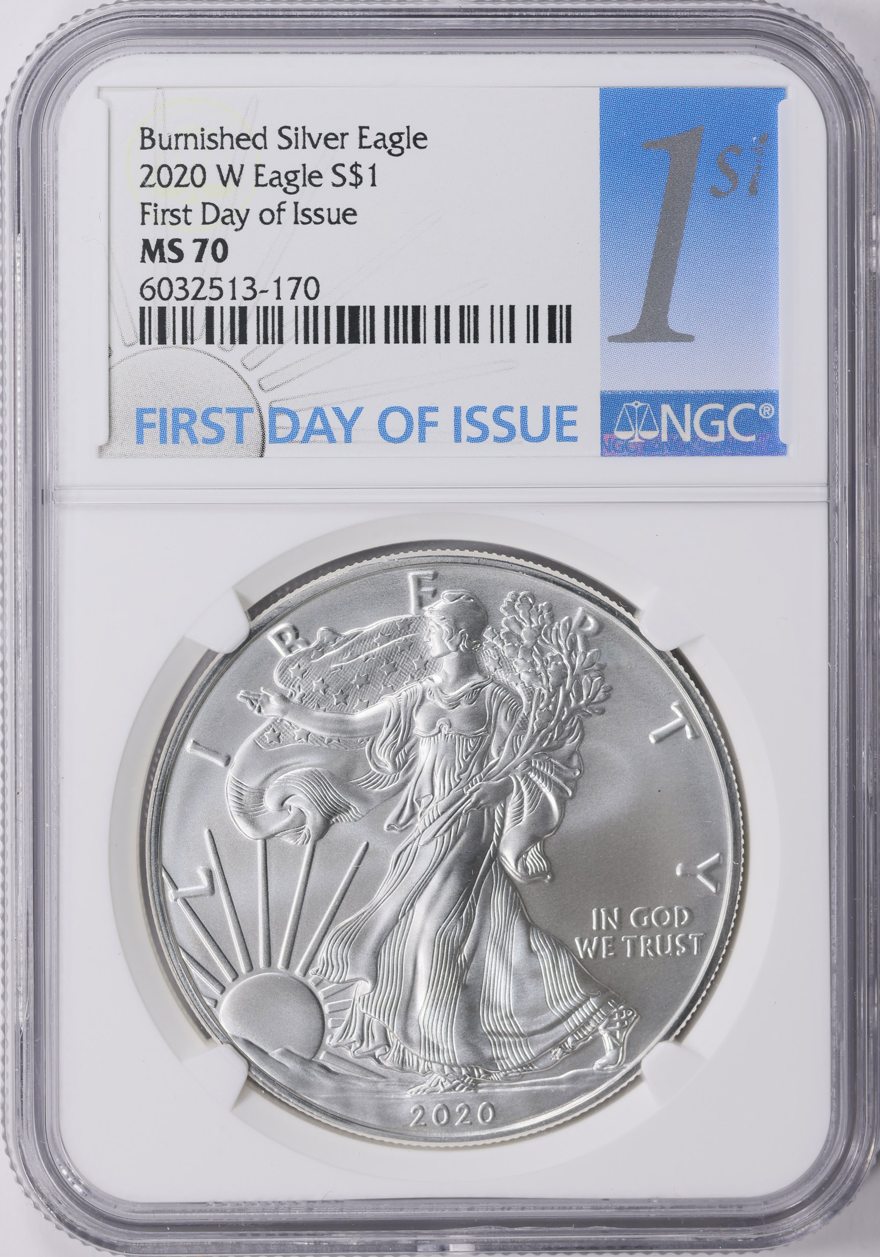 2020-W $1 Silver Eagle First Day of Issue Burnished NGC MS-70 (Item 1796932) | GreatCollections ...