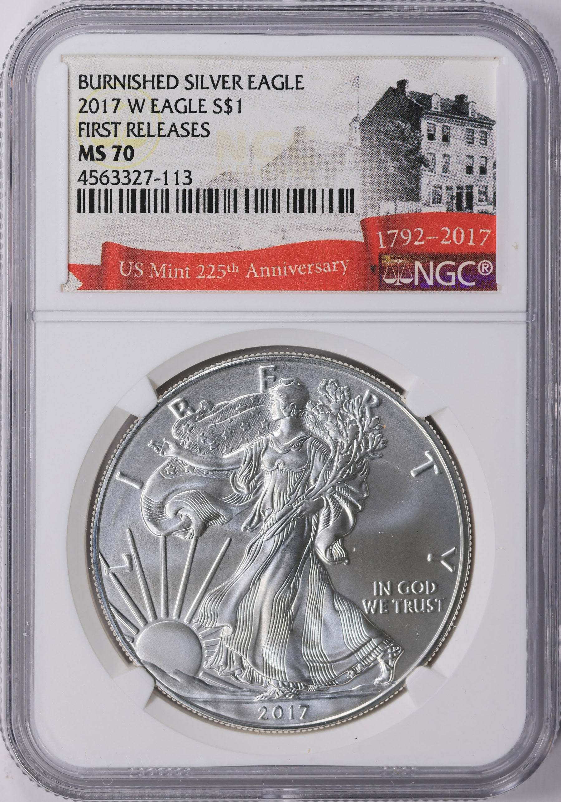 2017-W $1 Silver Eagle Burnished First Releases NGC MS-70 (Item 1796937) | GreatCollections Coin ...