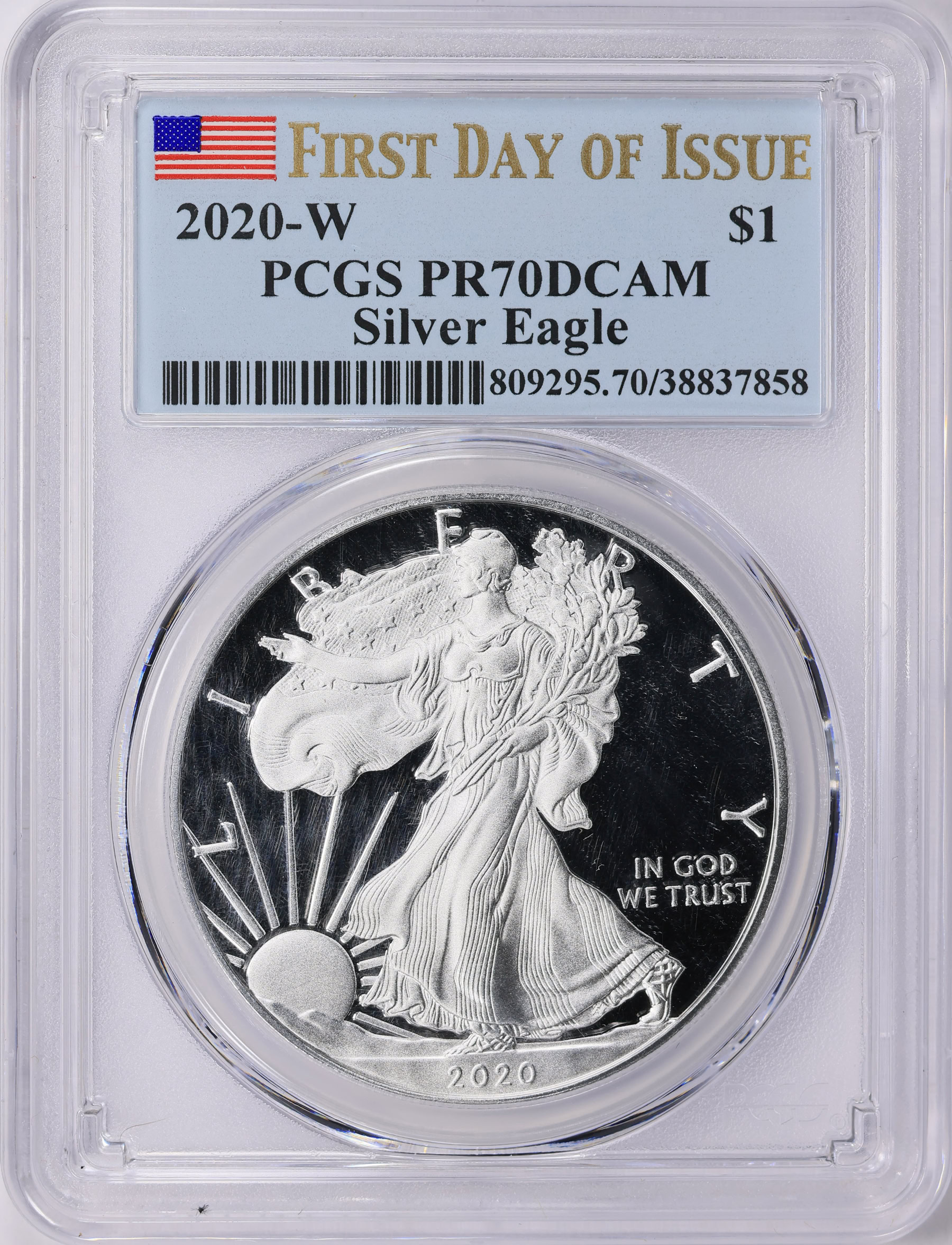 2020-W $1 Silver Eagle First Day of Issue PCGS Proof-70 DCAM (Item 1796953) | GreatCollections ...